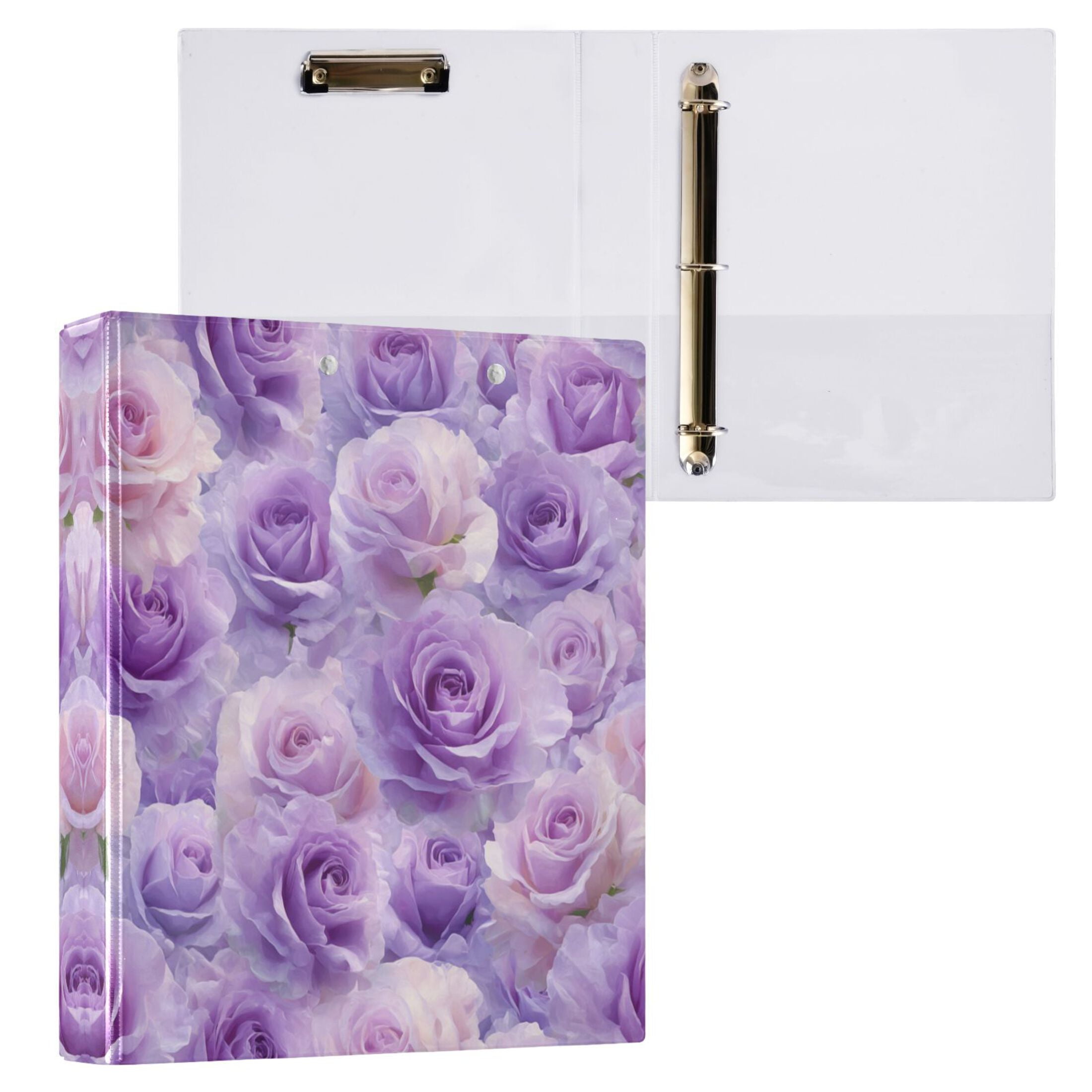 Light Purple Roses Pattern 3 Ring Hardcover Binders 1.5in Round Rings ...