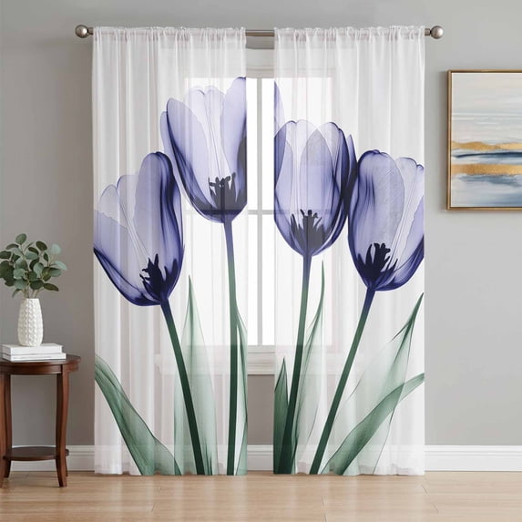 Light Purple Tulip Sheer Curtains 63 Inch Length 2 Panels Set ...