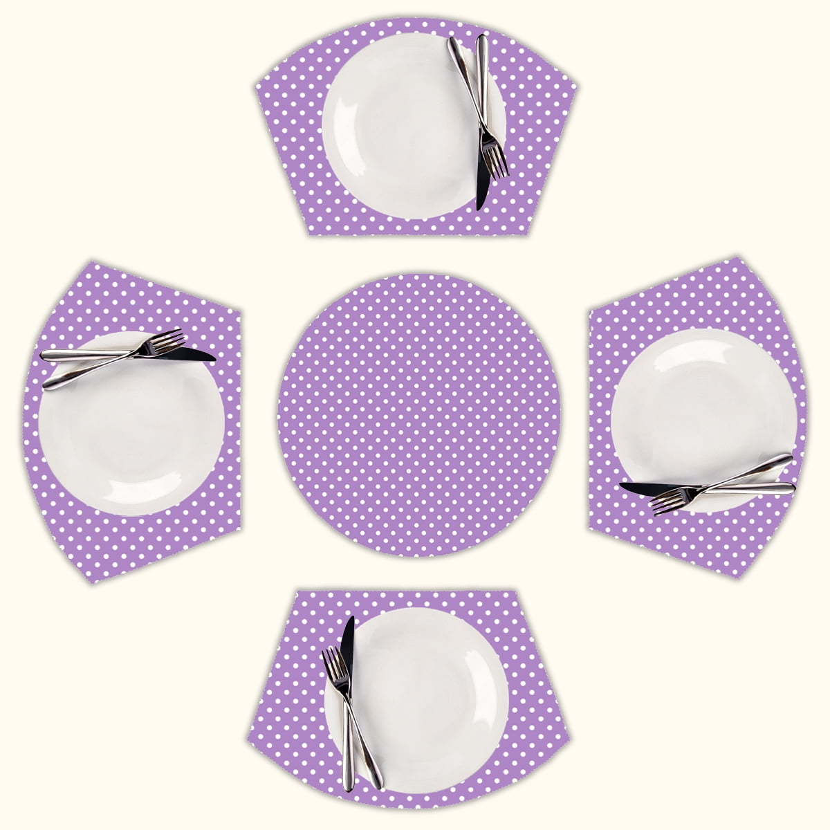 Light Purple and White Polka Dots Pattern Round Table Placemats Set Of ...