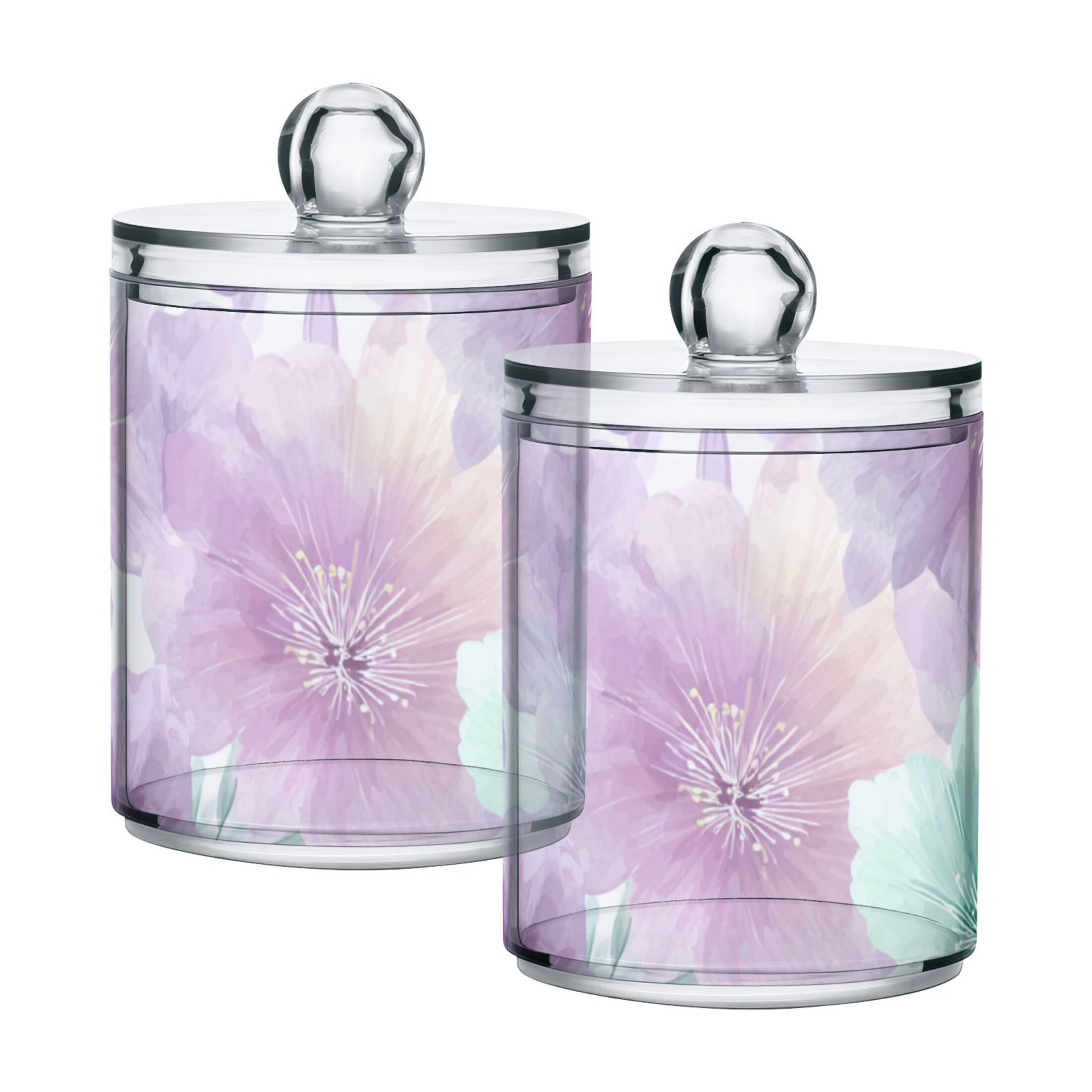 Light Purple and Green Flowers Translucent Plastic Cans Storage ...