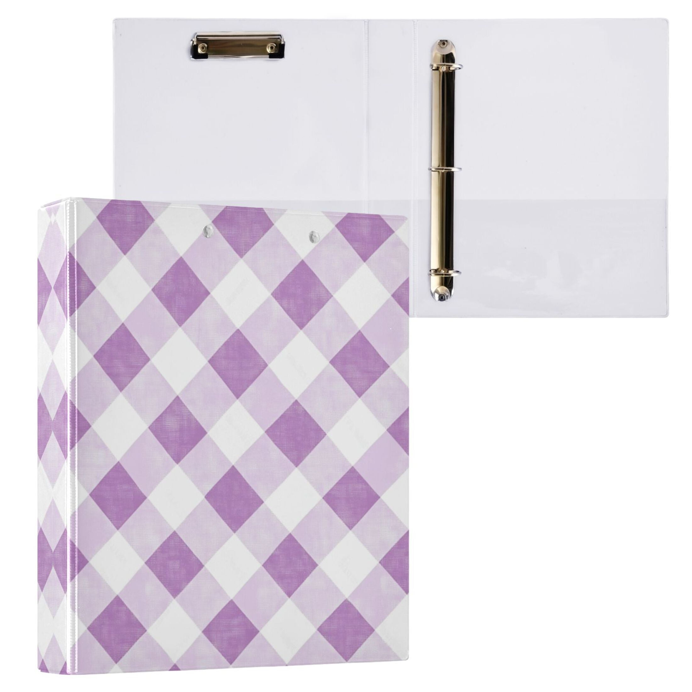 Light Purple and White Gingham 3 Ring Hardcover Binders 1.5in Round ...