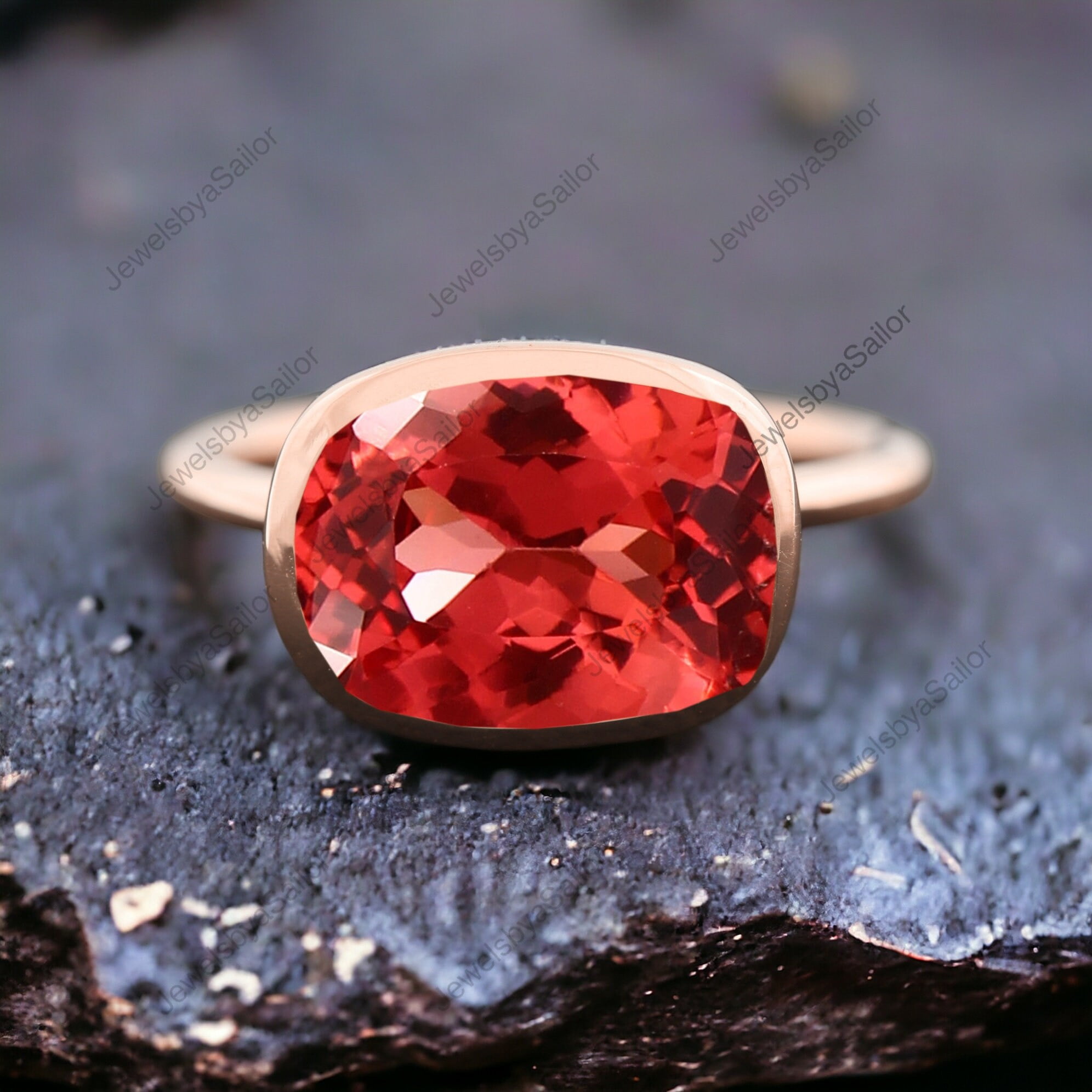 Light Red Padparadscha Sapphire Gemstone Ring Women Wedding Jewelry ...