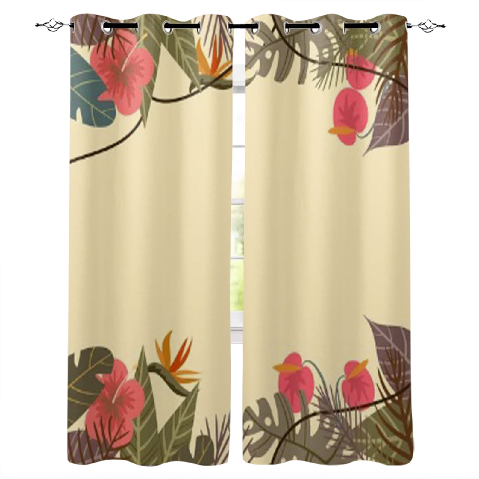 Light Rose Flower Watercolor Pattern Cosmos Isolated White Curtains For ...