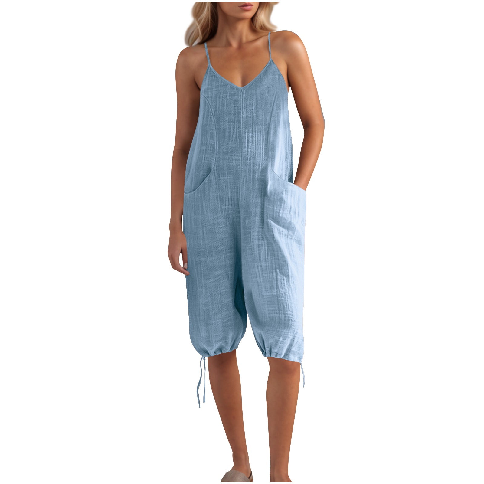 Light Royal Blue Casual Button Up Overalls Shortalls for Women Summer ...