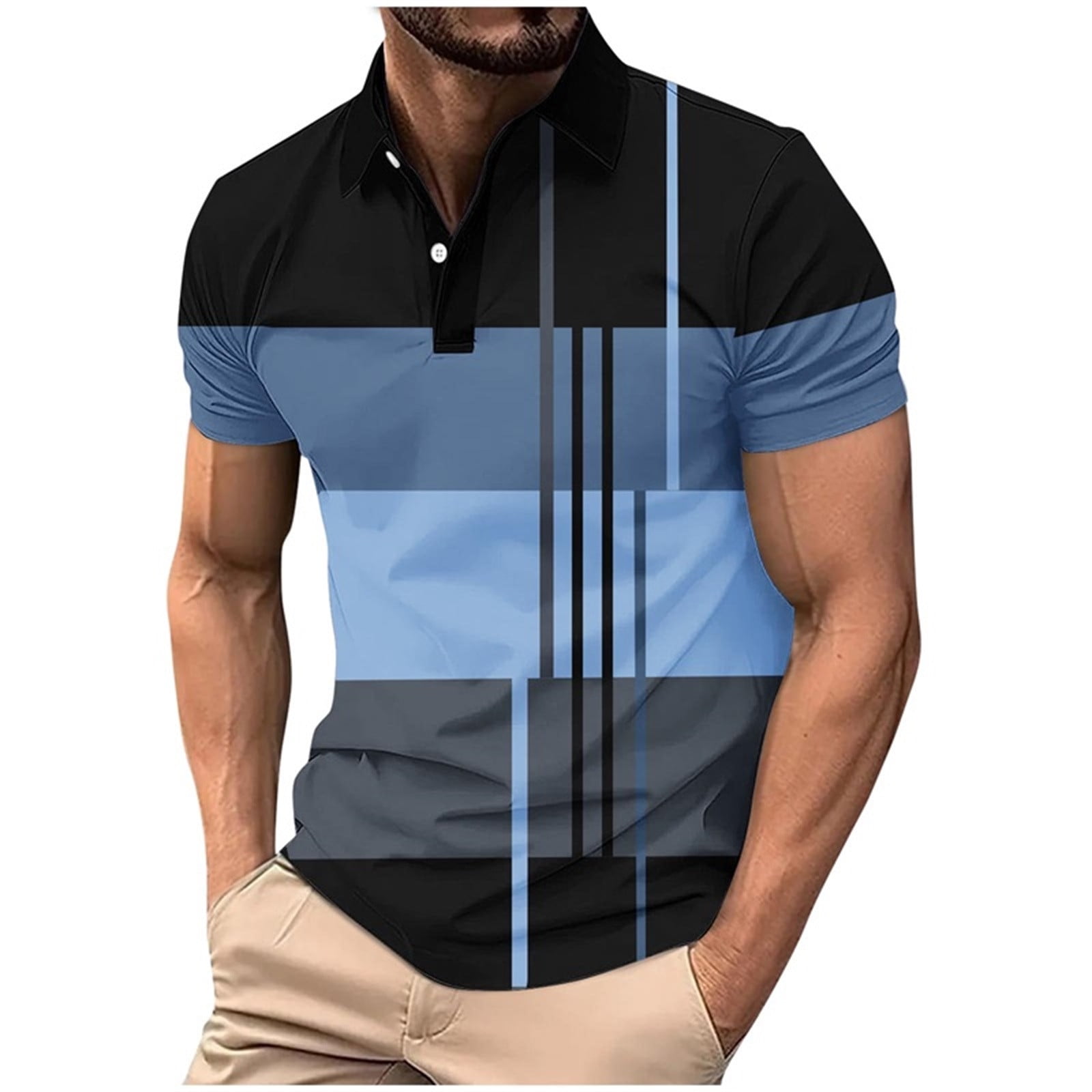Light Royal Blue Collared High Neck Tops for Mens Summer Fall Long ...