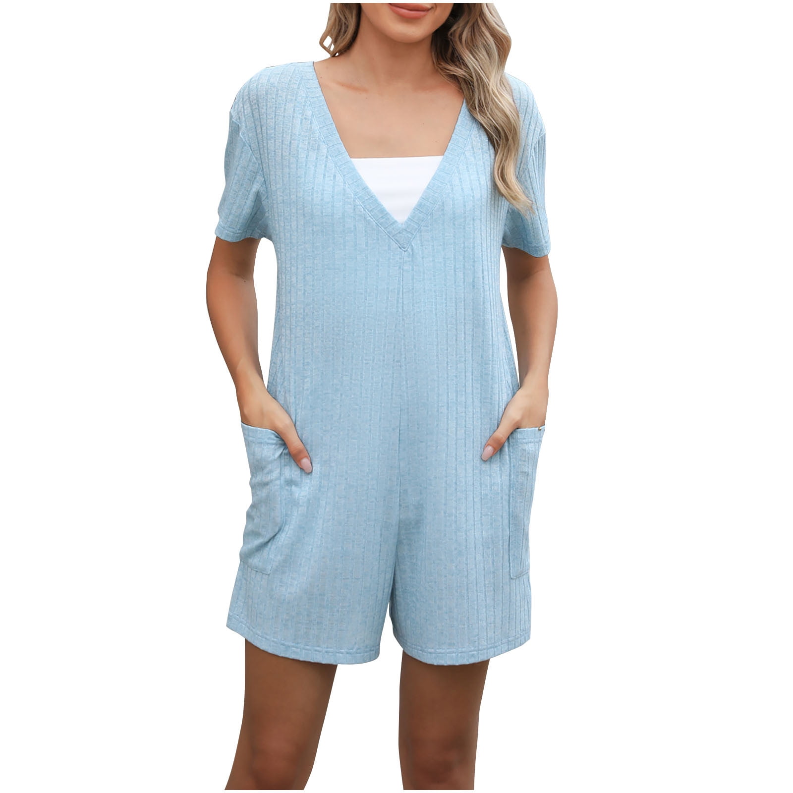 Light Royal Blue Crochet Striped Front Straight Leg Basic Casual Shorts ...