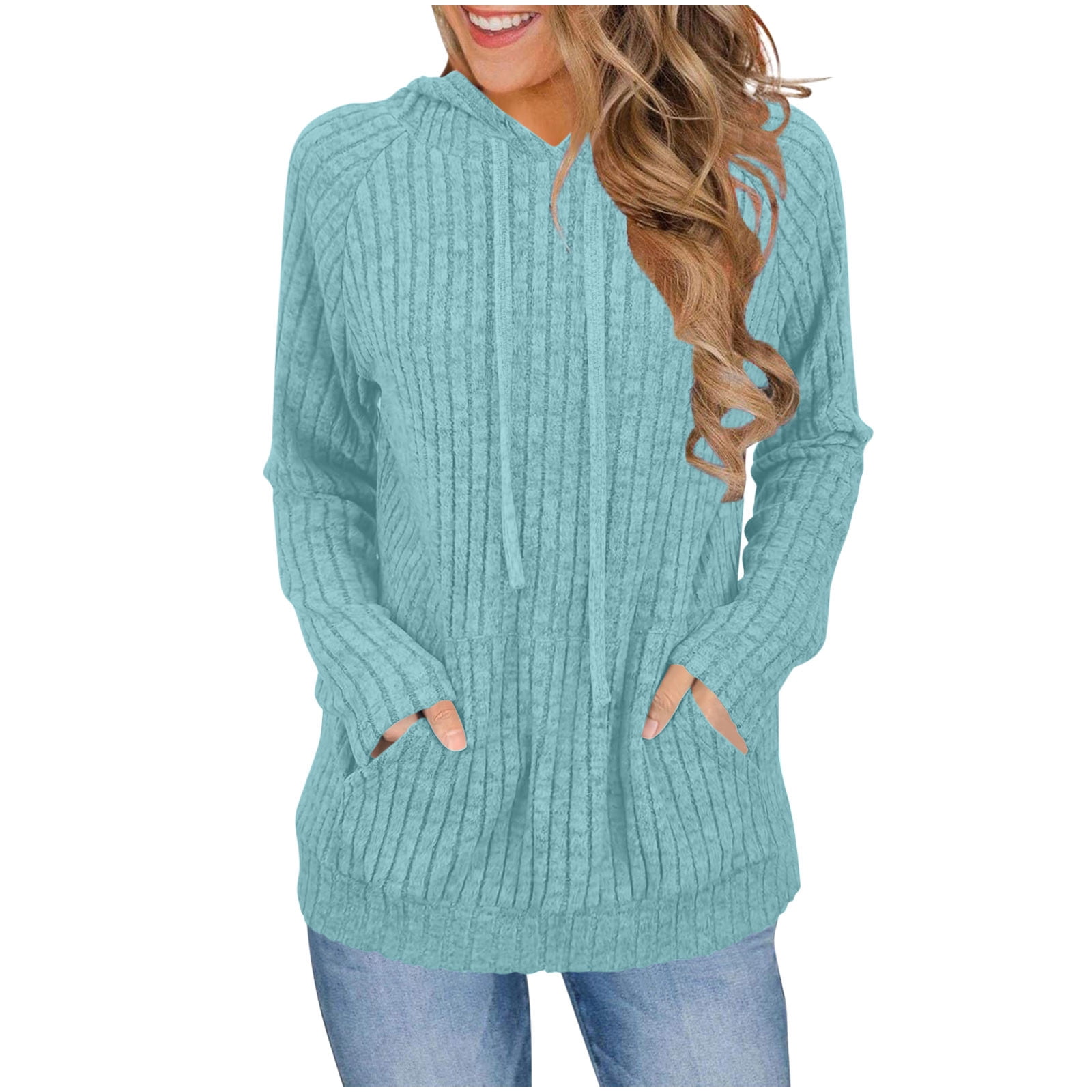 Light Royal Blue Crochet Striped with Hood Front Plain for Ladies ...