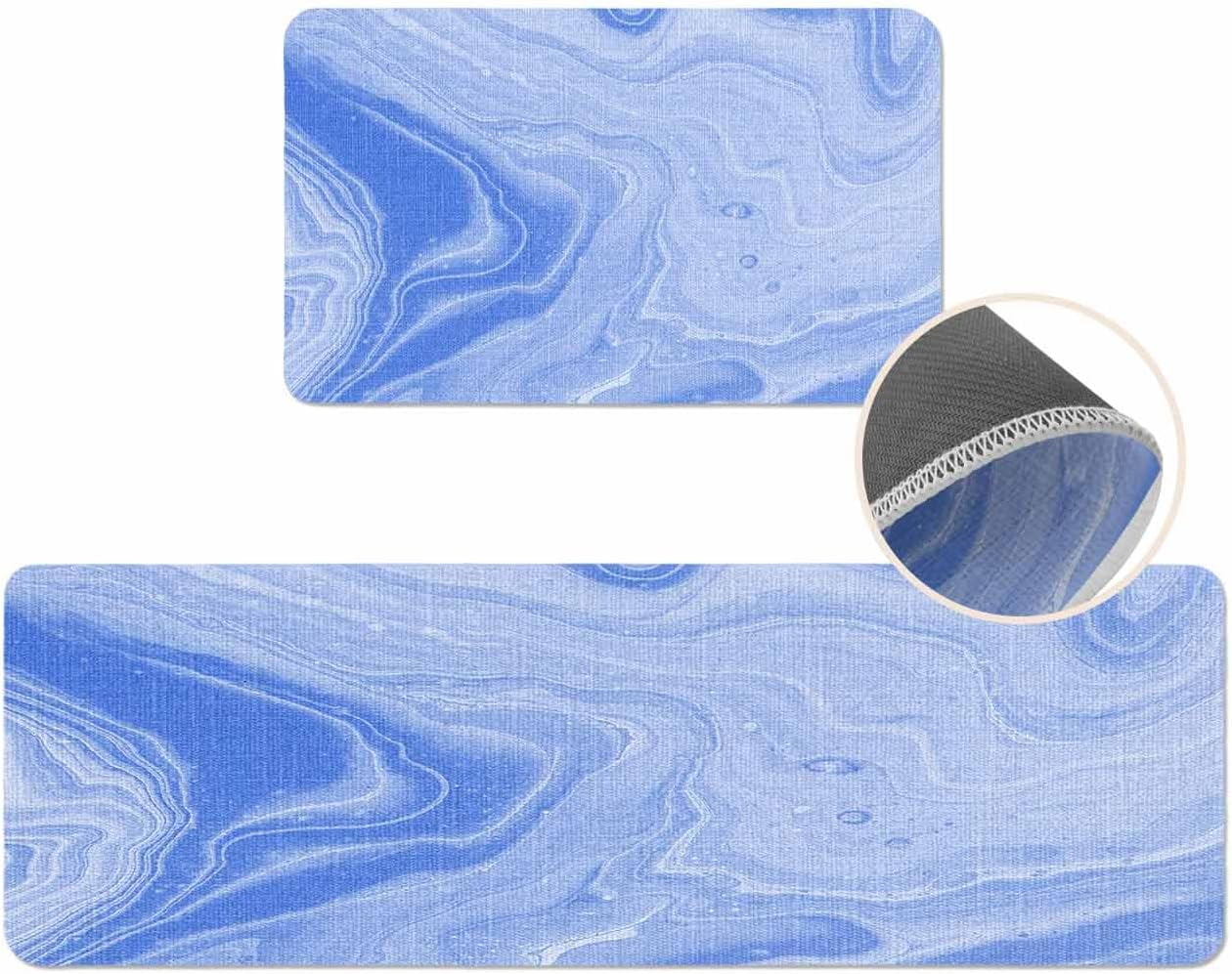 Light Royal Blue Kitchen Mat Modern Abstract Fuid Art Kitchen Runner ...