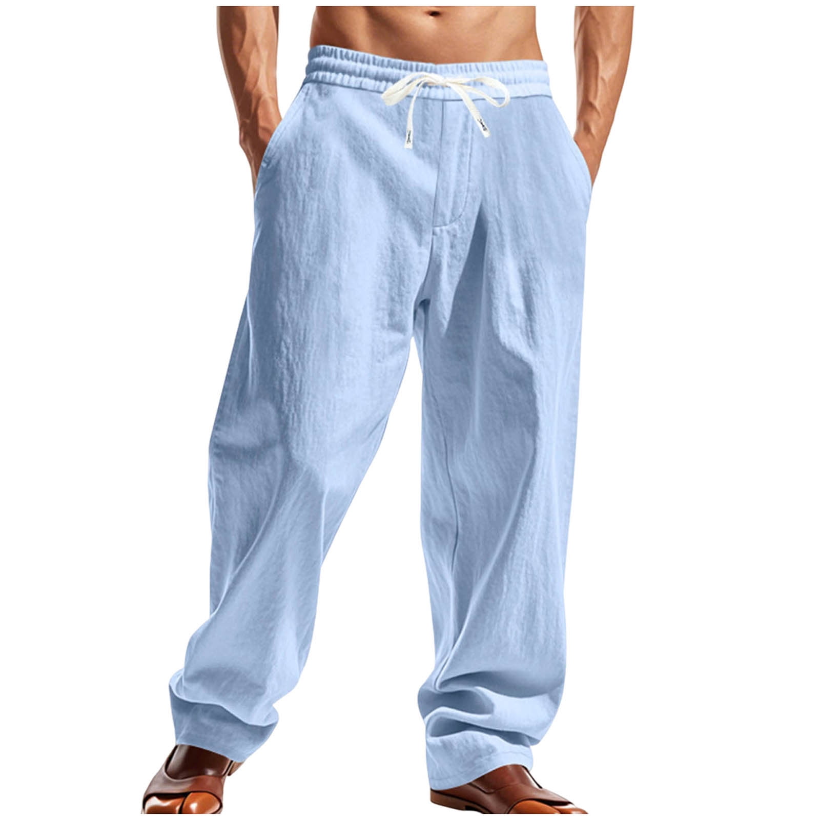 Light Royal Blue Mens Faux Gauze Linen Cargo Lounge Pants for Mens ...