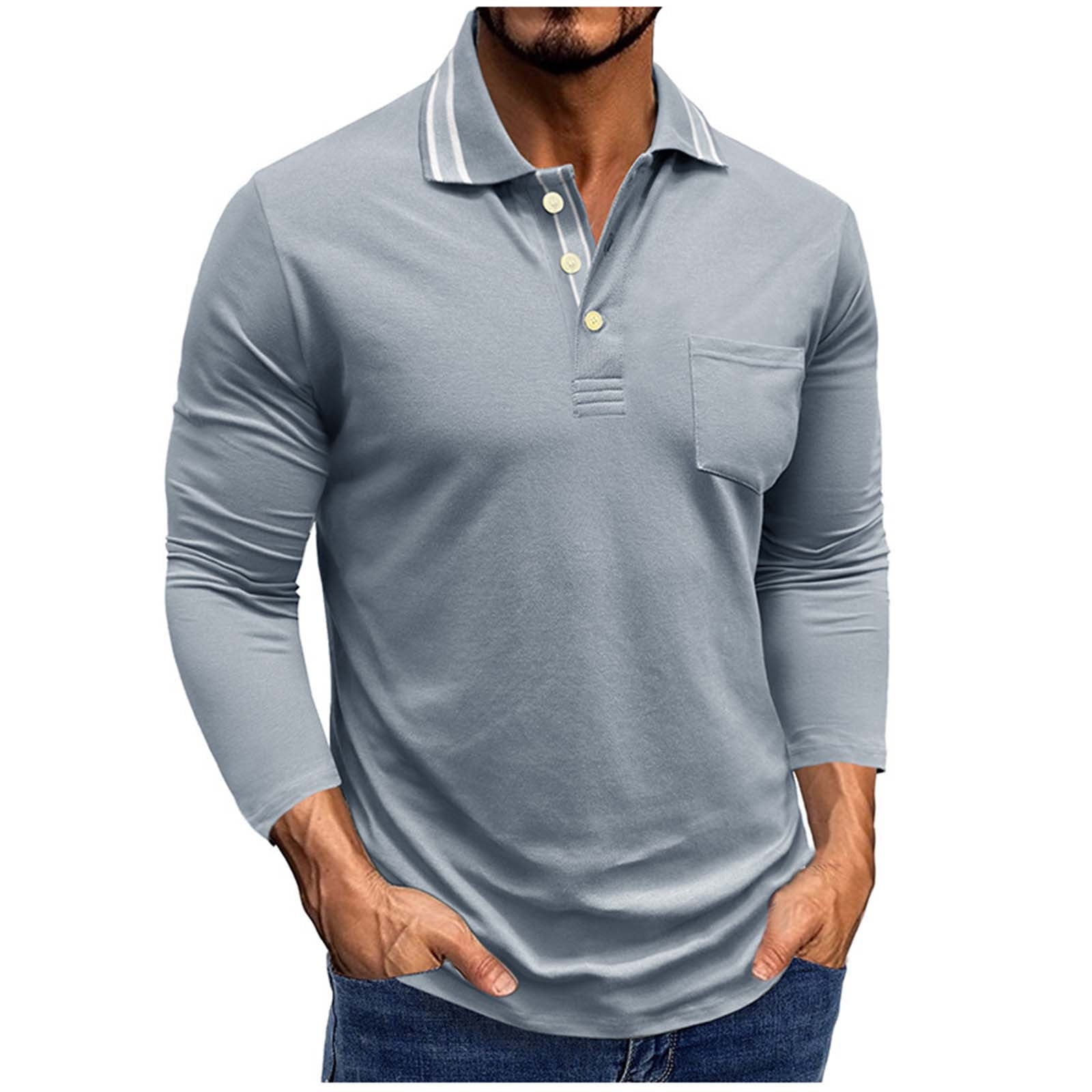 Light Royal Blue Shirts for Man Fall Summer Long Sleeve Collared High ...