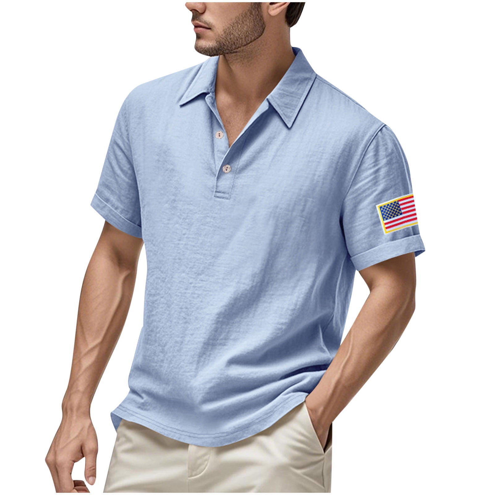 Light Royal Blue USA Flag Embroidered Graphic Loose Fit Oversized Tee ...