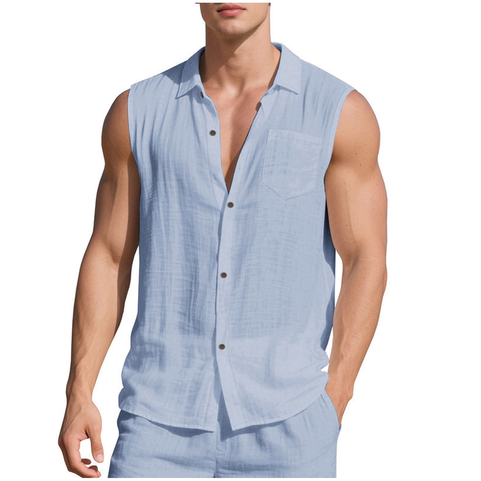 Light Royal Blue Vests for Mens Fall Summer Sleeveless Collared High ...