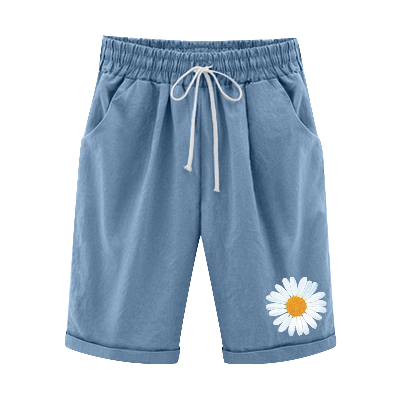 Light Royal Blue Womens Daisy Floral Graphic Loose Fit Faux Gauze Linen ...