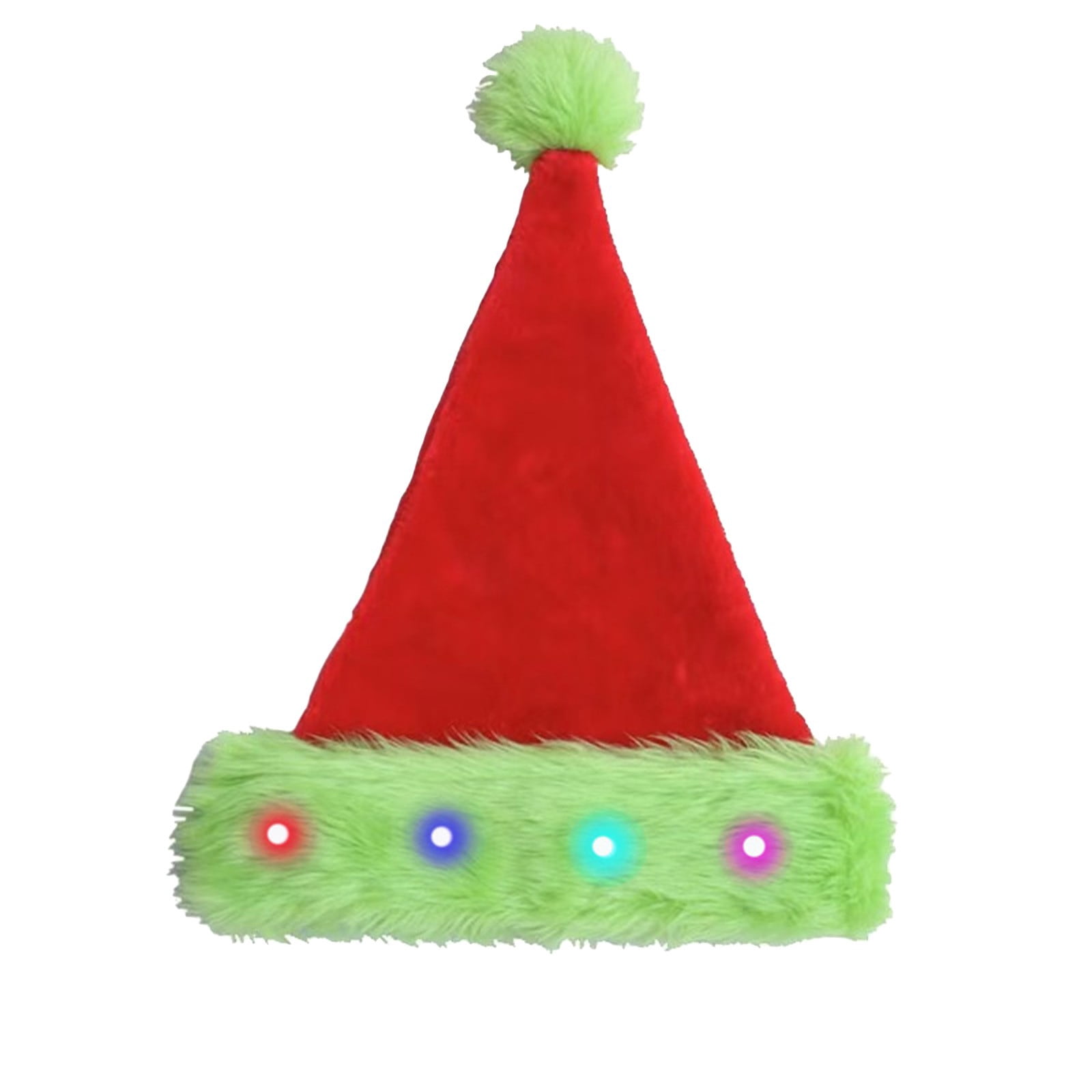 Light Up Santa Hat with String of Lights, Red and Green Flocked Fabric ...