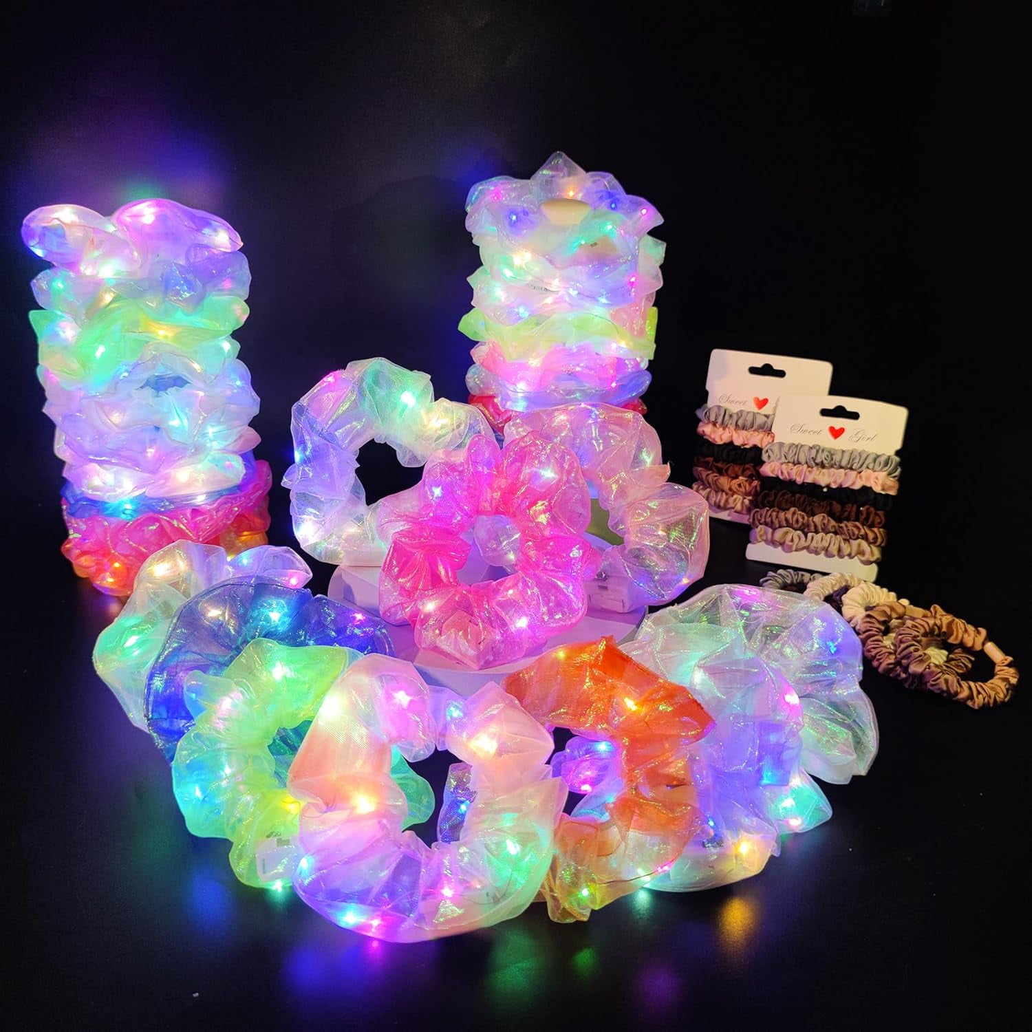 Light Up Scrunchies Hair Tie, LED Scrunchy Hair Elastic for Women ...