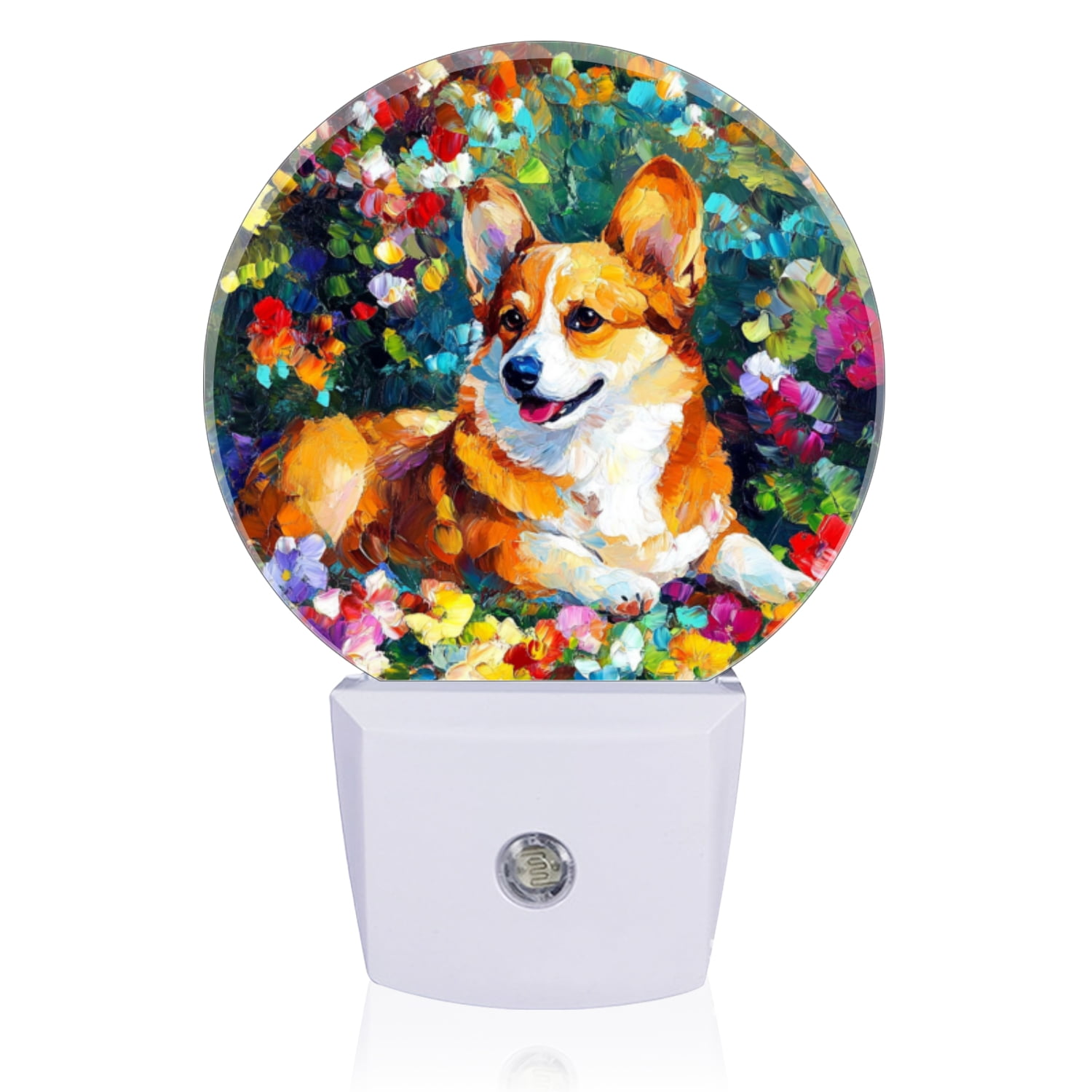 Light Sensor of LED Night Light, Playful Corgi Amidst Blooms Night ...