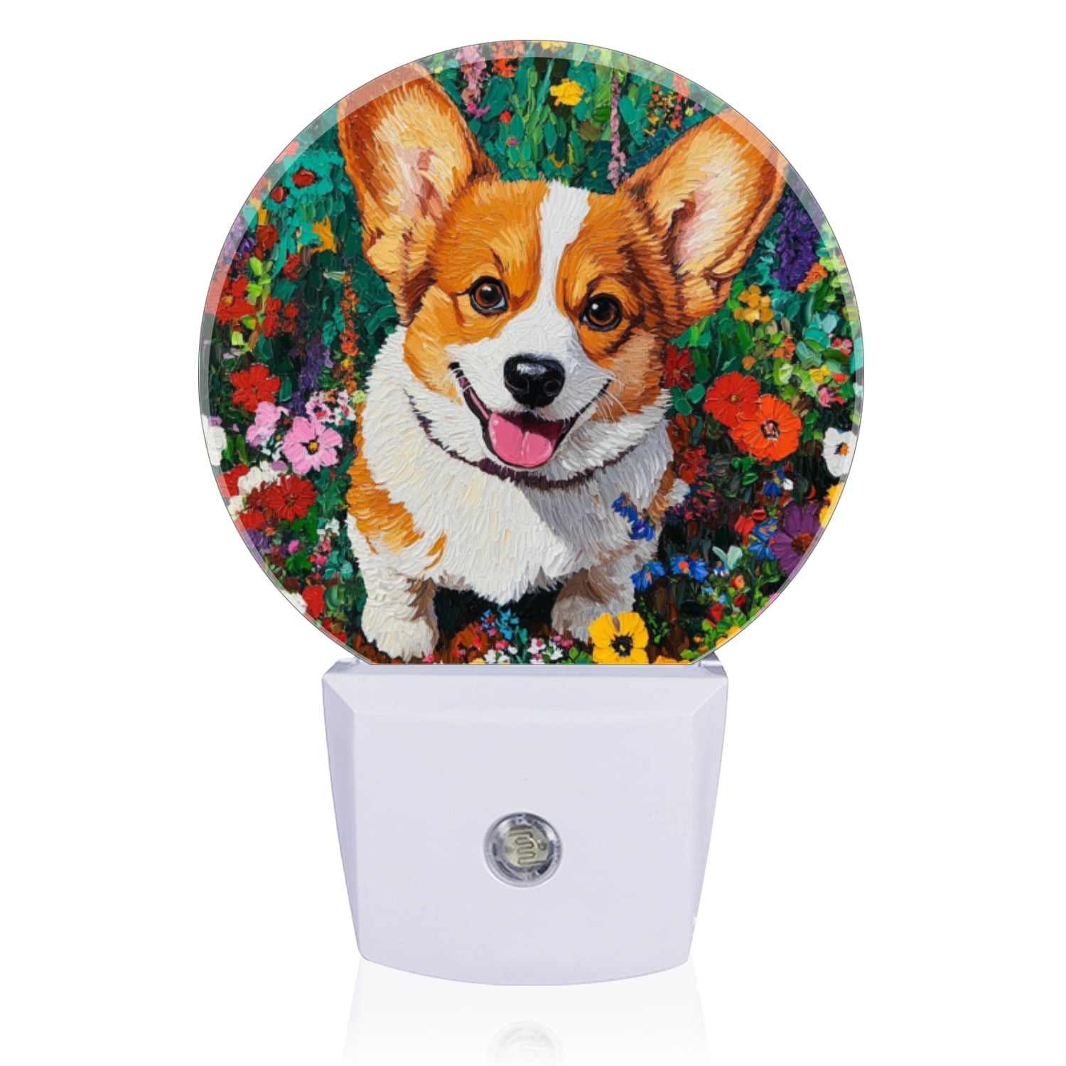 Light Sensor of LED Night Light, Small Corgi Among The Flowers Night ...