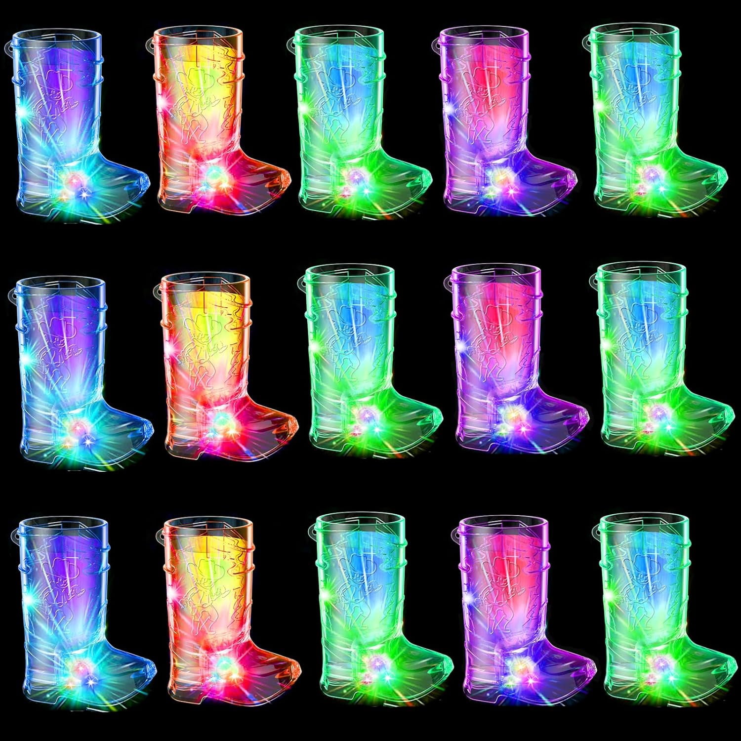 Light Up Shot Glasses Set of 16 Shots Cups 1.5 oz Cowboy Boot Shot ...