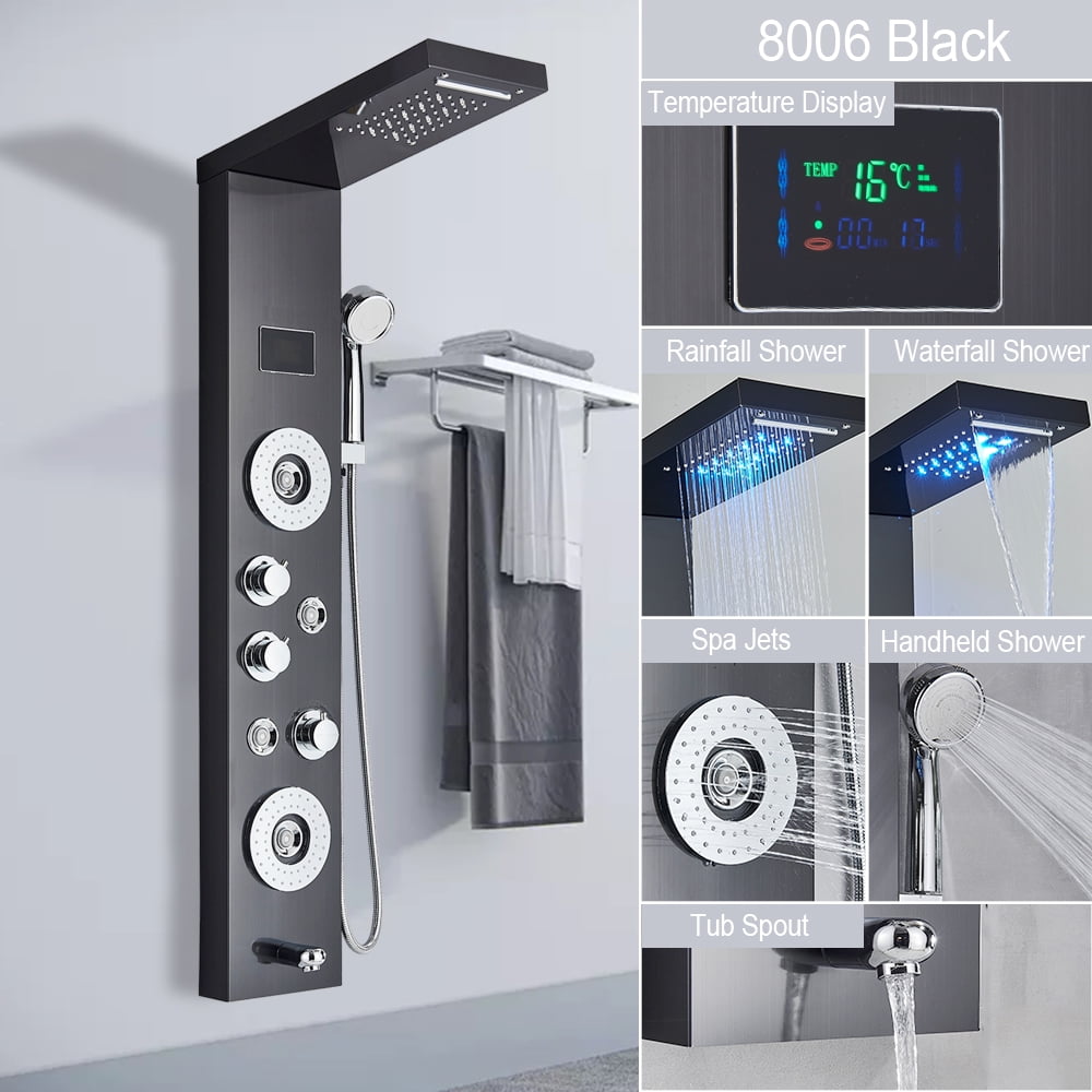 Light Shower Panel Waterfall Rain Digital Display Shower Faucet Set SPA ...