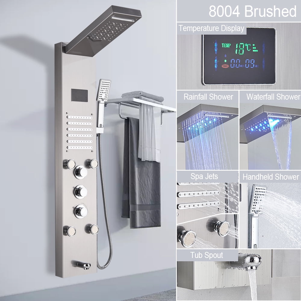 Light Shower Panel Waterfall Rain Digital Display Shower Faucet Set SPA ...