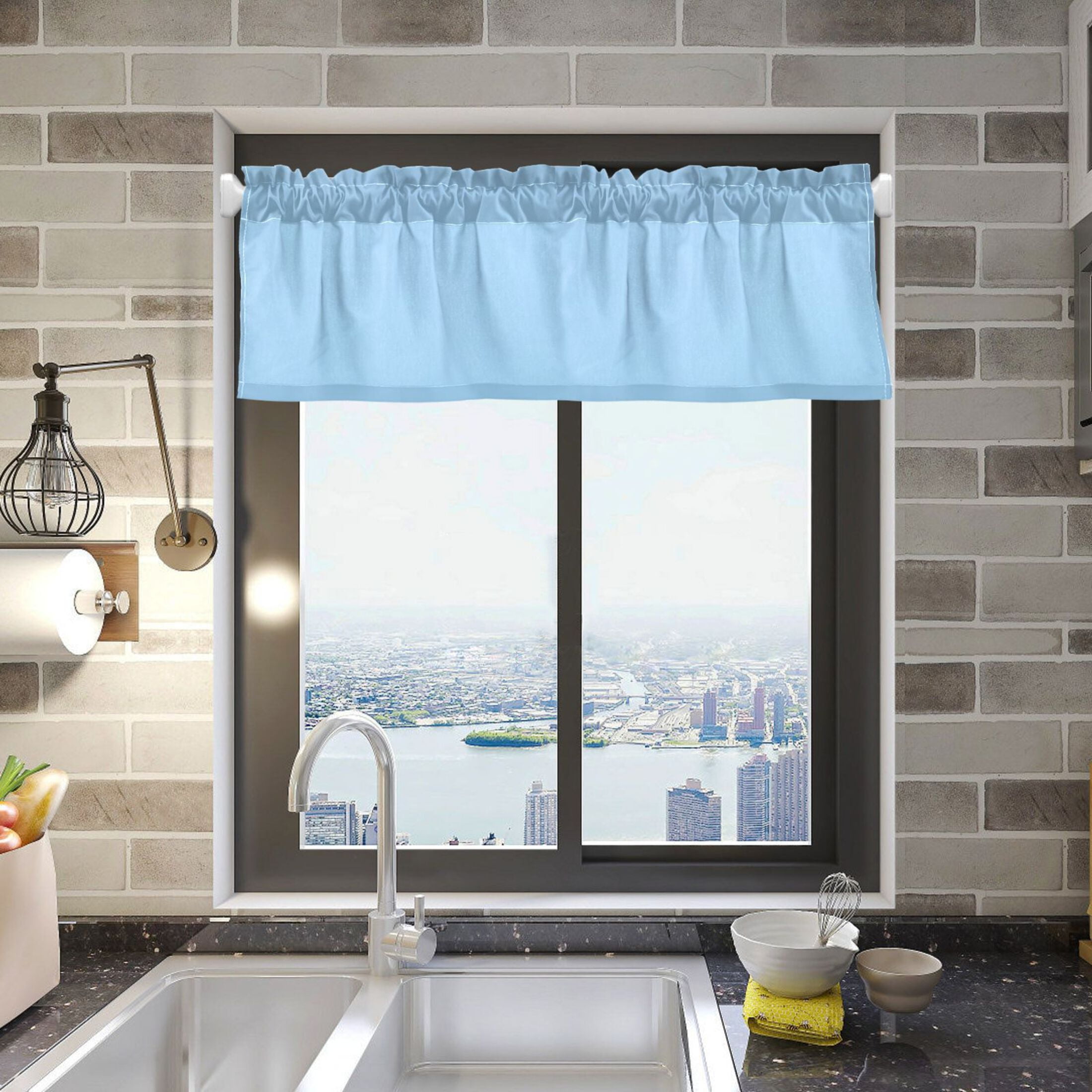 Light Sky Blue Valance Curtains Rod Pocket for Kitchen Living Room ...