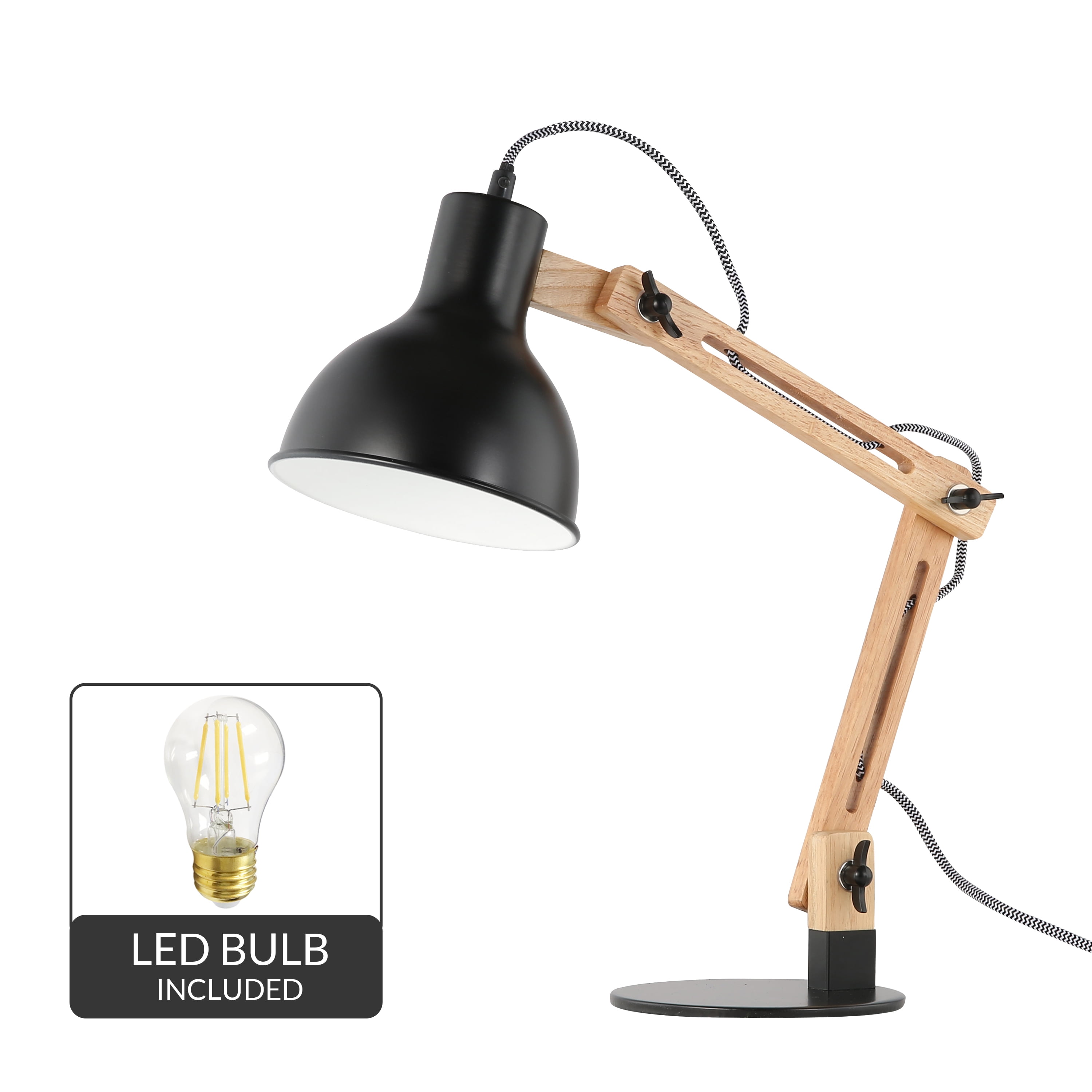Light Society Galvan LED Natural Wood Task Lamp, Black - Walmart.com