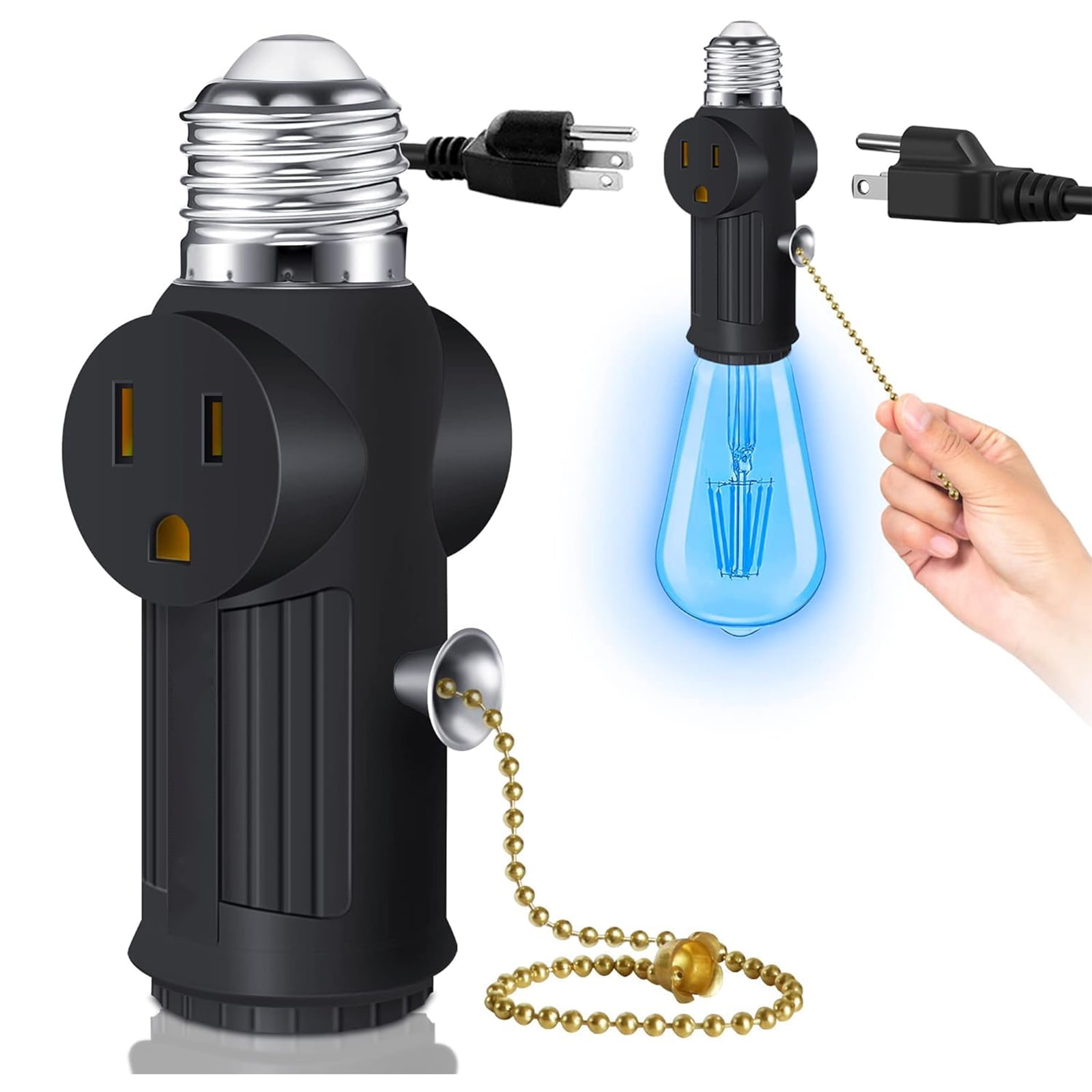 Light Socket to Plug Adapter, Both Sides Support 3 Prong Light Socket ...