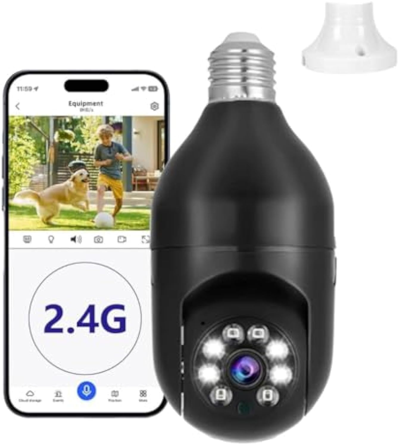 Light Socket Security Camera Wifi Outdoor,5g/2.4ghz 2k HD Light Bulb ...