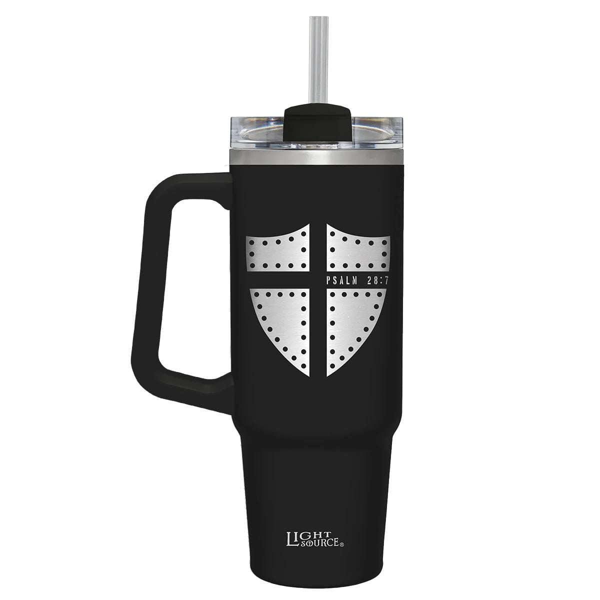 Light Source 30 oz Stainless Steel Mug With Straw Psalm 28 Shield ...