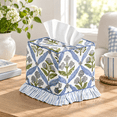 Light Steel Blue Hand Block Print Ruffle Square Fabric Tissue Box Cover ...