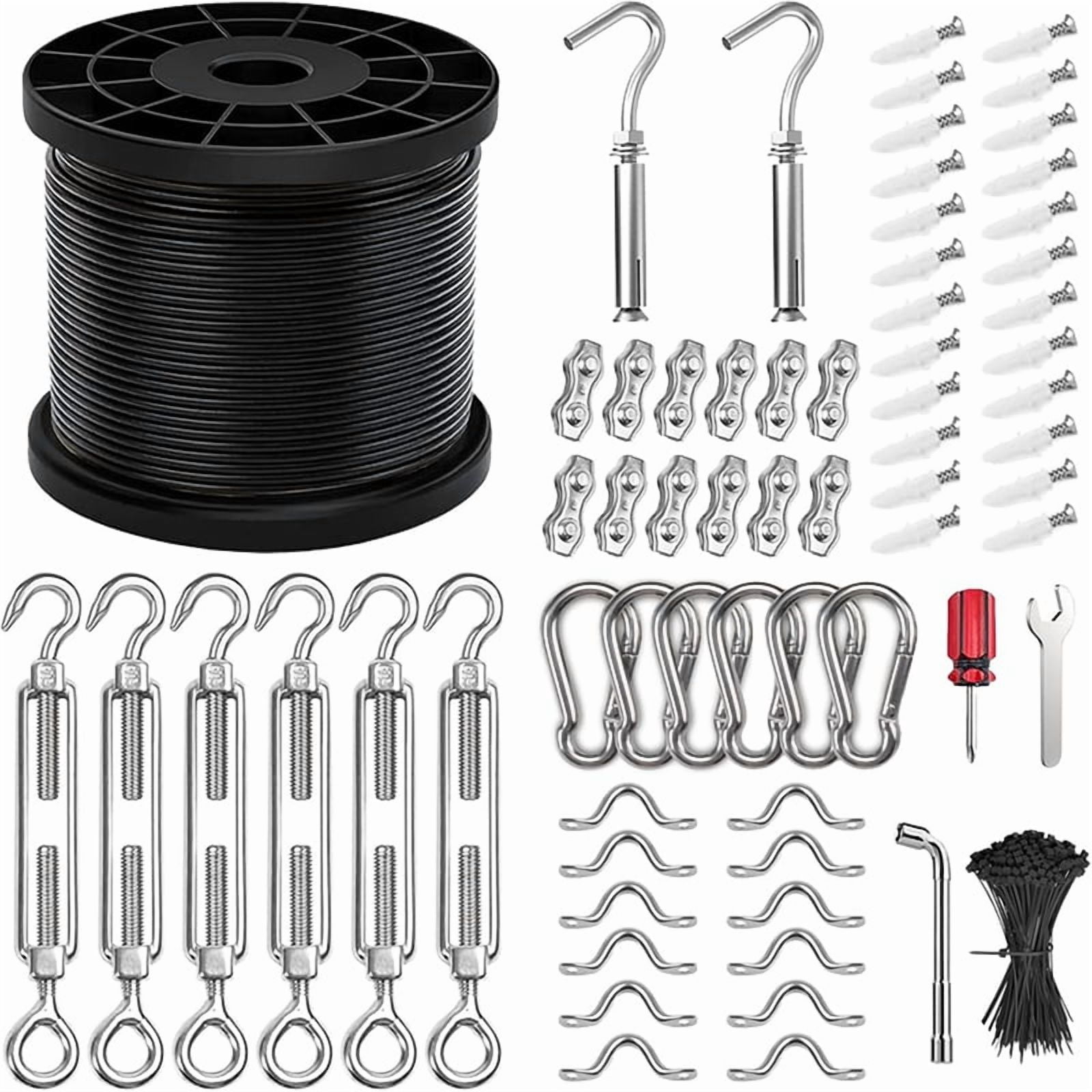 Light String Hanging Kit with 300 Feet of Vinyl Coated 304 Stainless ...