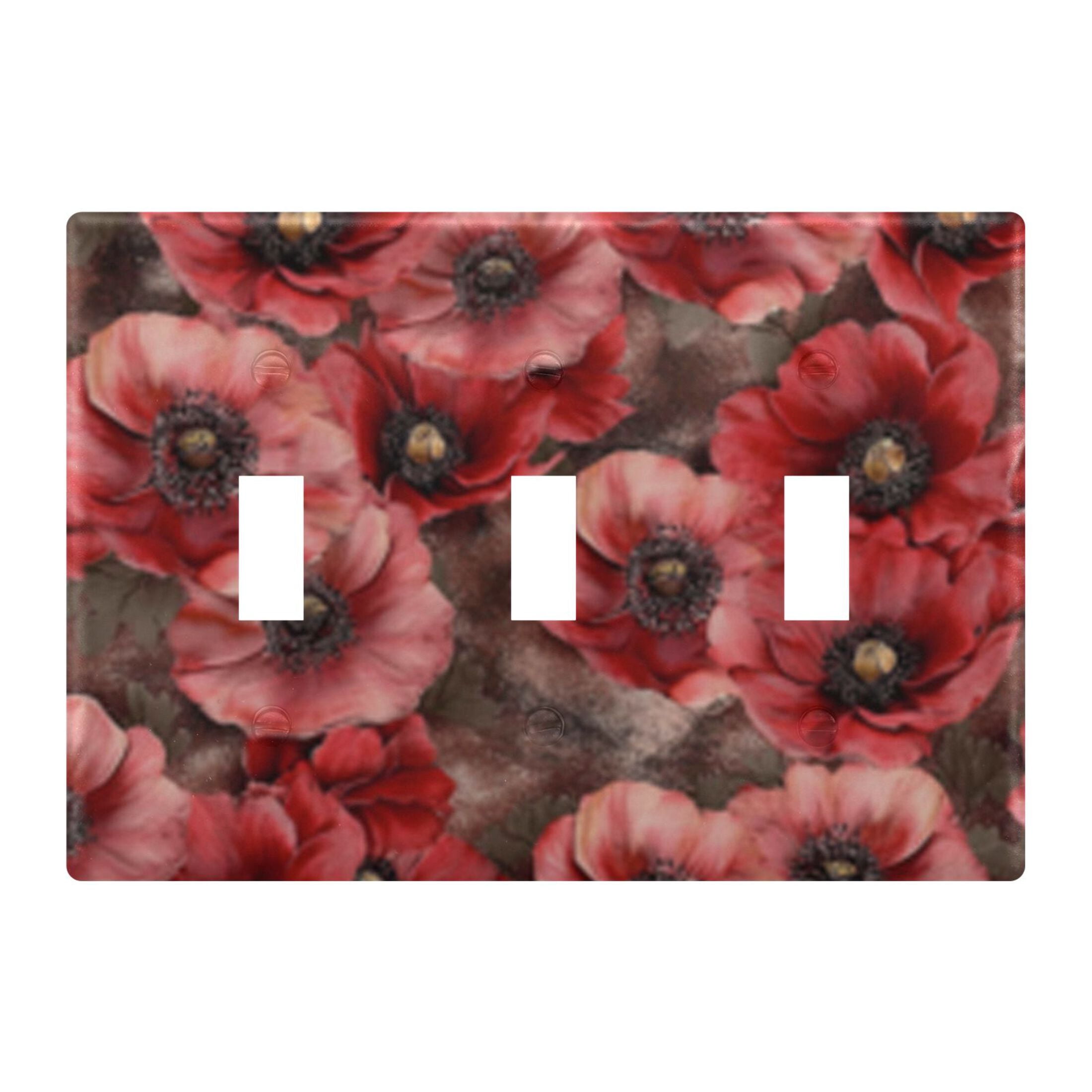 Light Switch Cover Bright Red Flowers Art Plates Faceplate Decorative ...
