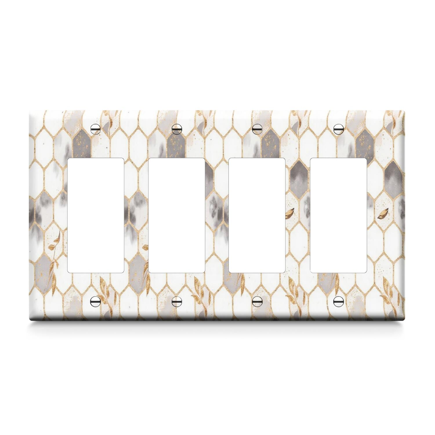 Light Switch Cover Marble Modern Geometric Flowers Abstract 4 Gang ...