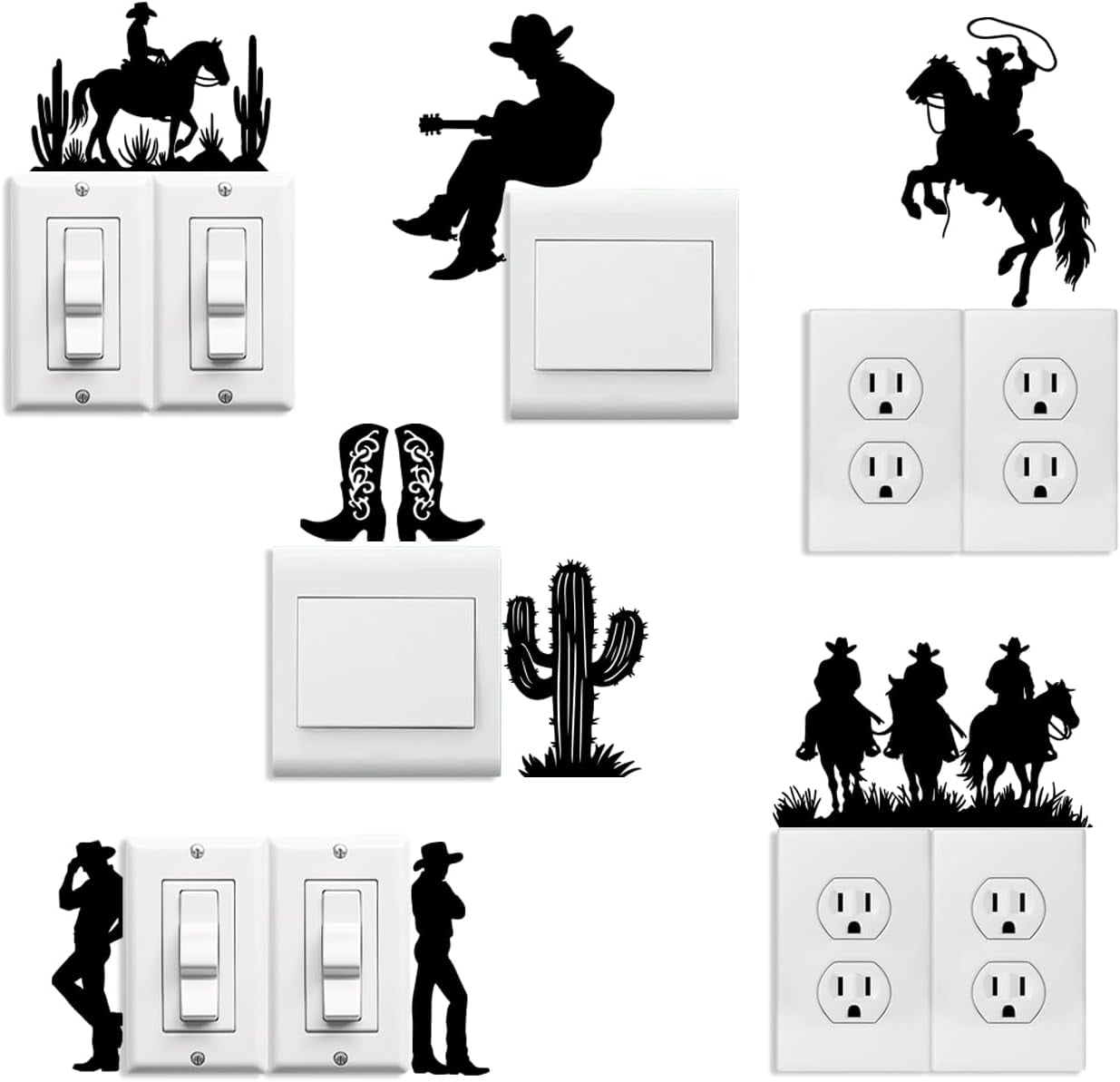 Light Switch Plate Stickers Labels Decals 6Pcs 7"x7" Cowboys and Horse ...