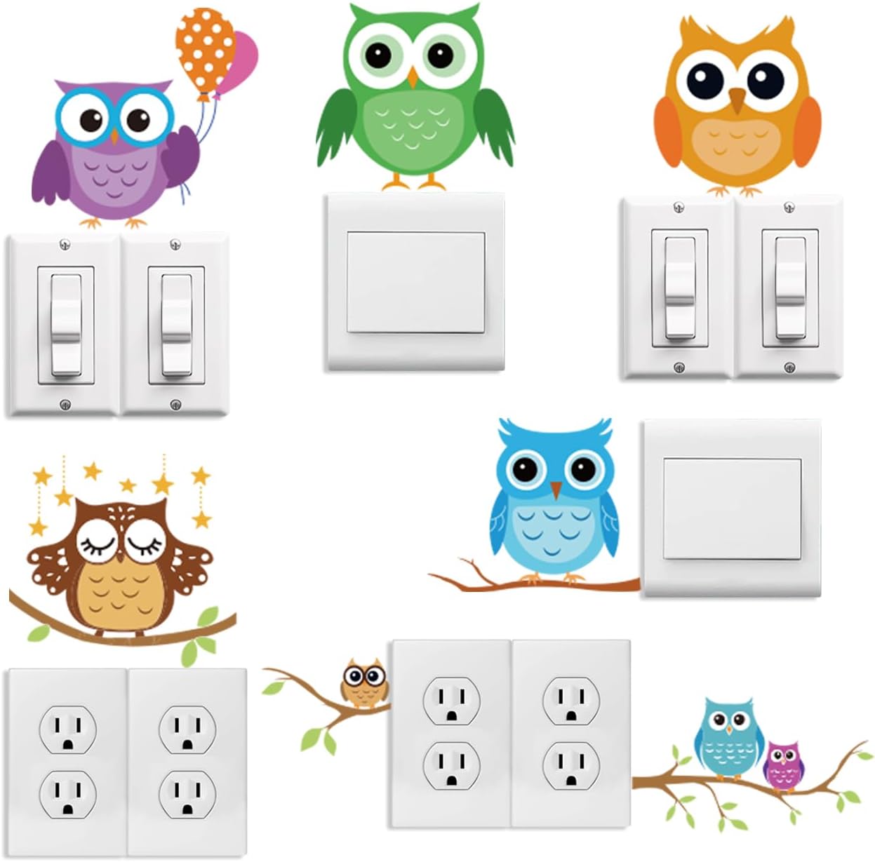 Light Switch Plate Stickers Labels Decals 6Pcs 7"x7" Owl for Home House ...