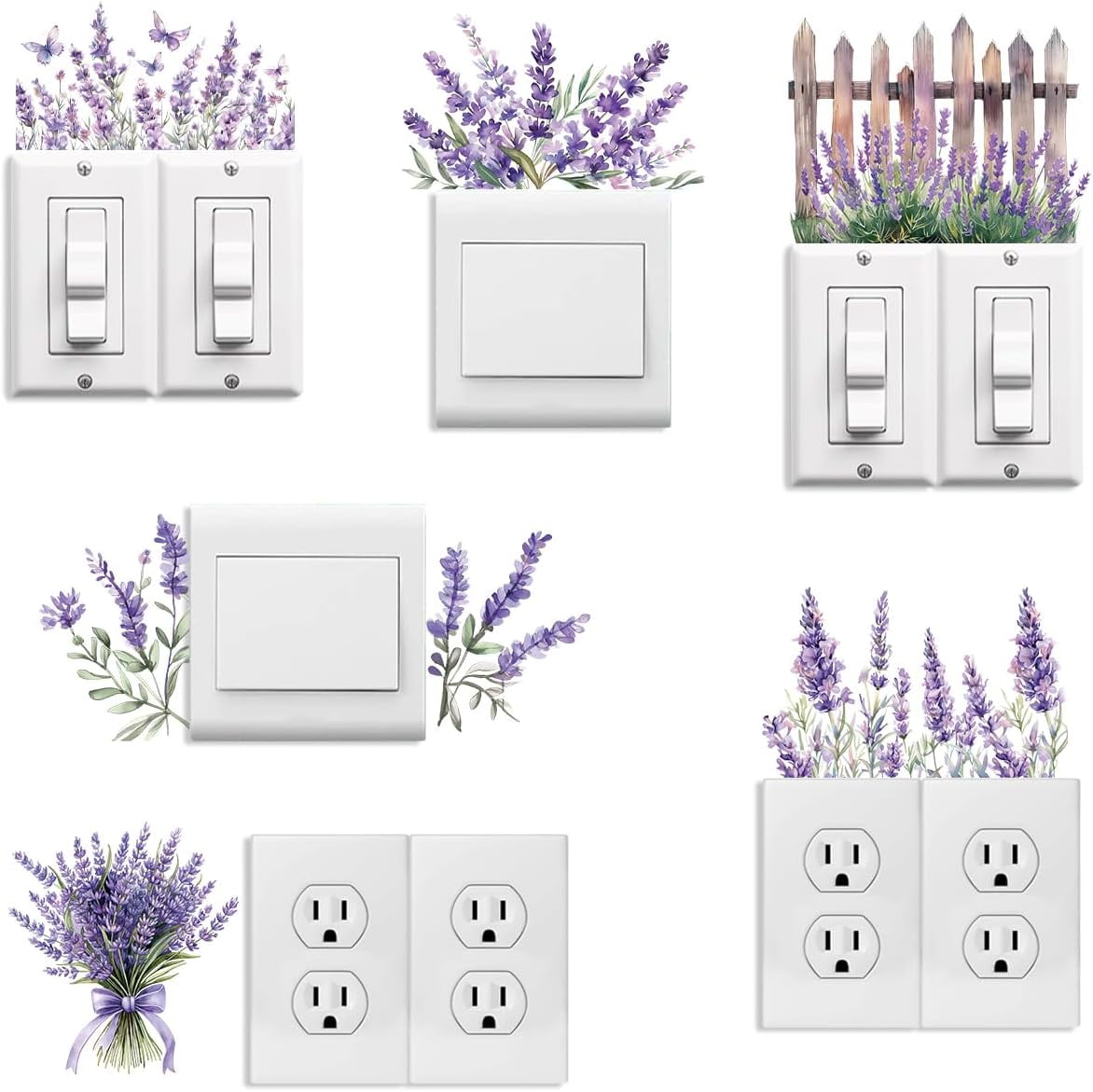 Light Switch Plate Stickers Labels Decals 6Pcs 7"x7" Purple Lavender ...