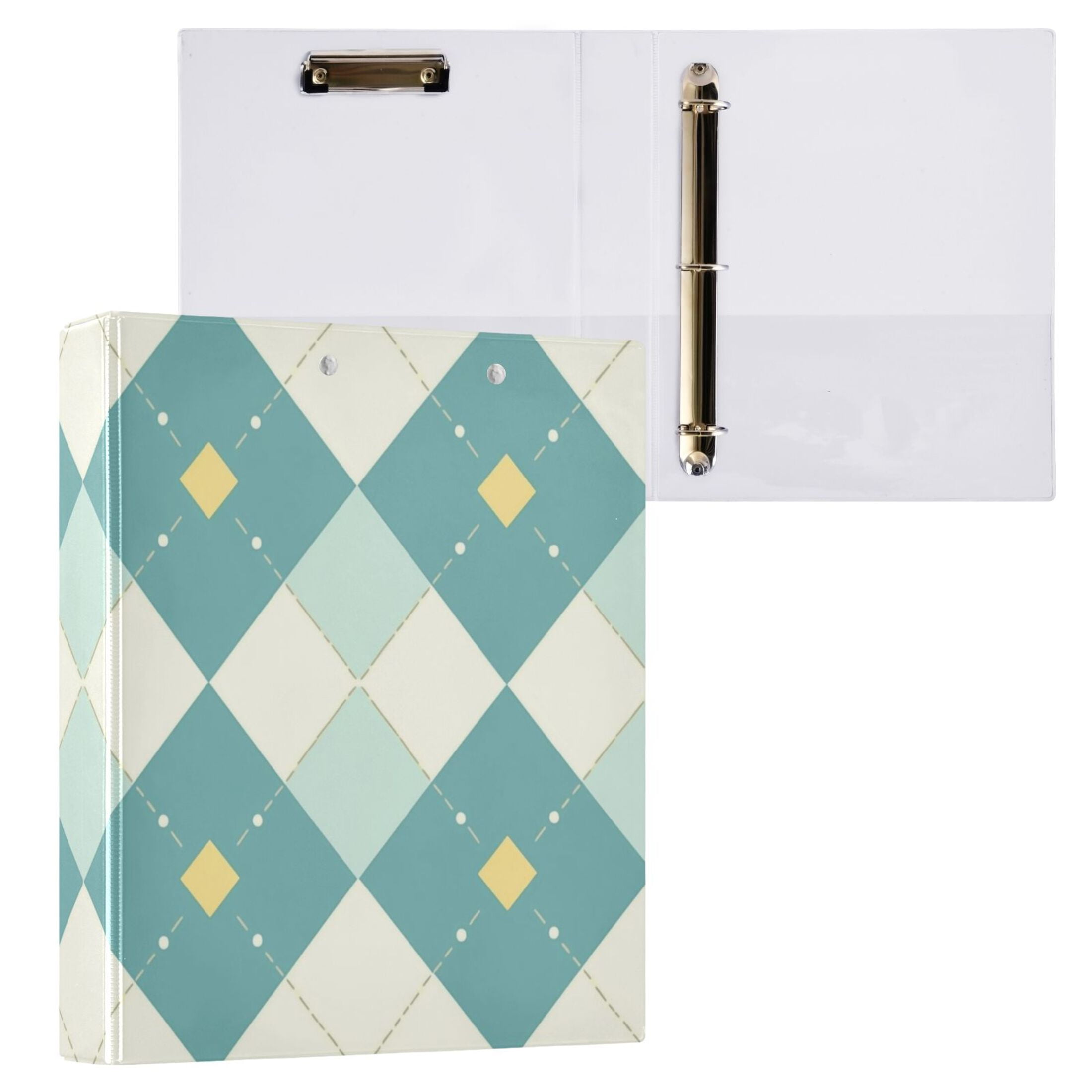Light Teal Argyle 3 Ring Hardcover Binders 1.5in Round Rings for Letter ...