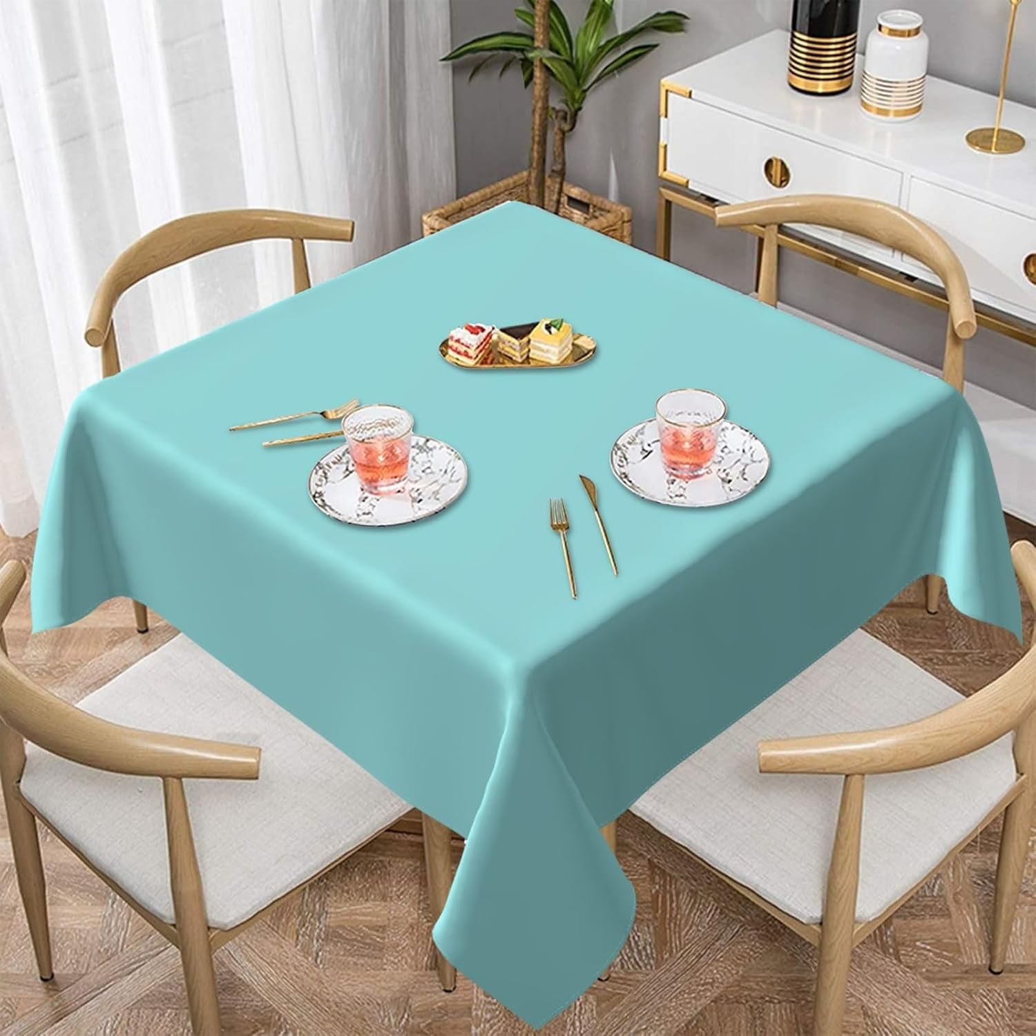 Light Teal Solid Color Soft Tablecloth Square Dinng Table Covers for ...