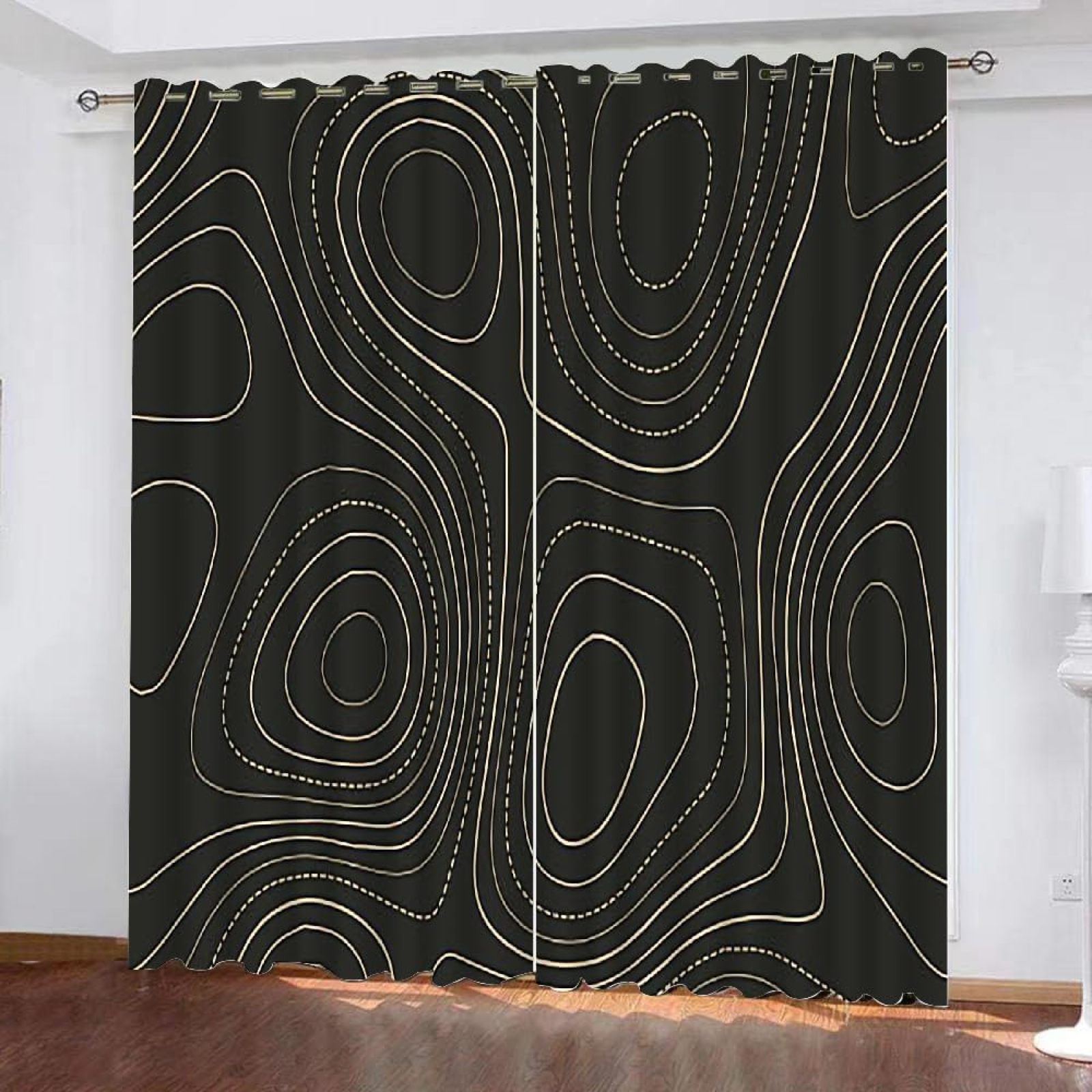 Light Topographic Contour Map Cartography Print Curtain, Winding Lines ...