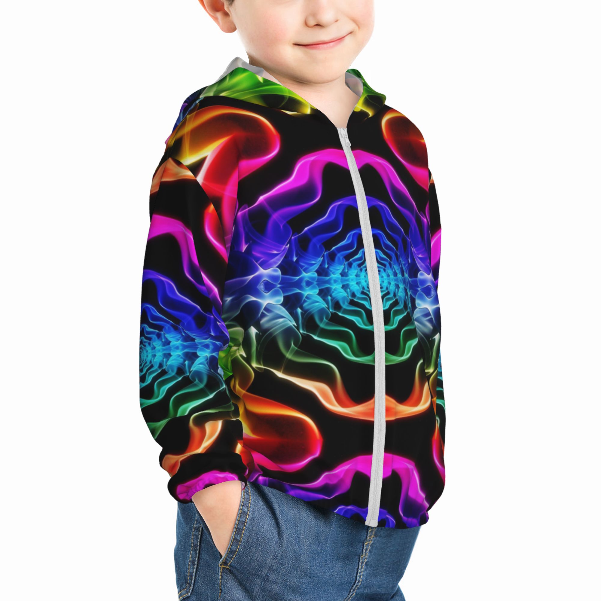 Light Trails Wallpaper Kids Zip-Up Hoodie Girls Boys Sun Protection Jacket Hooded Cooling Shirt ...