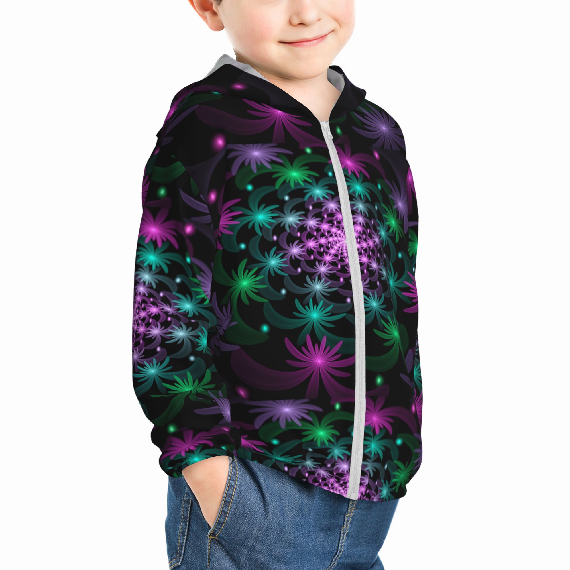 Light Trails Wallpaper Kids Zip-Up Hoodie Girls Boys Sun Protection Jacket Hooded Cooling Shirt ...