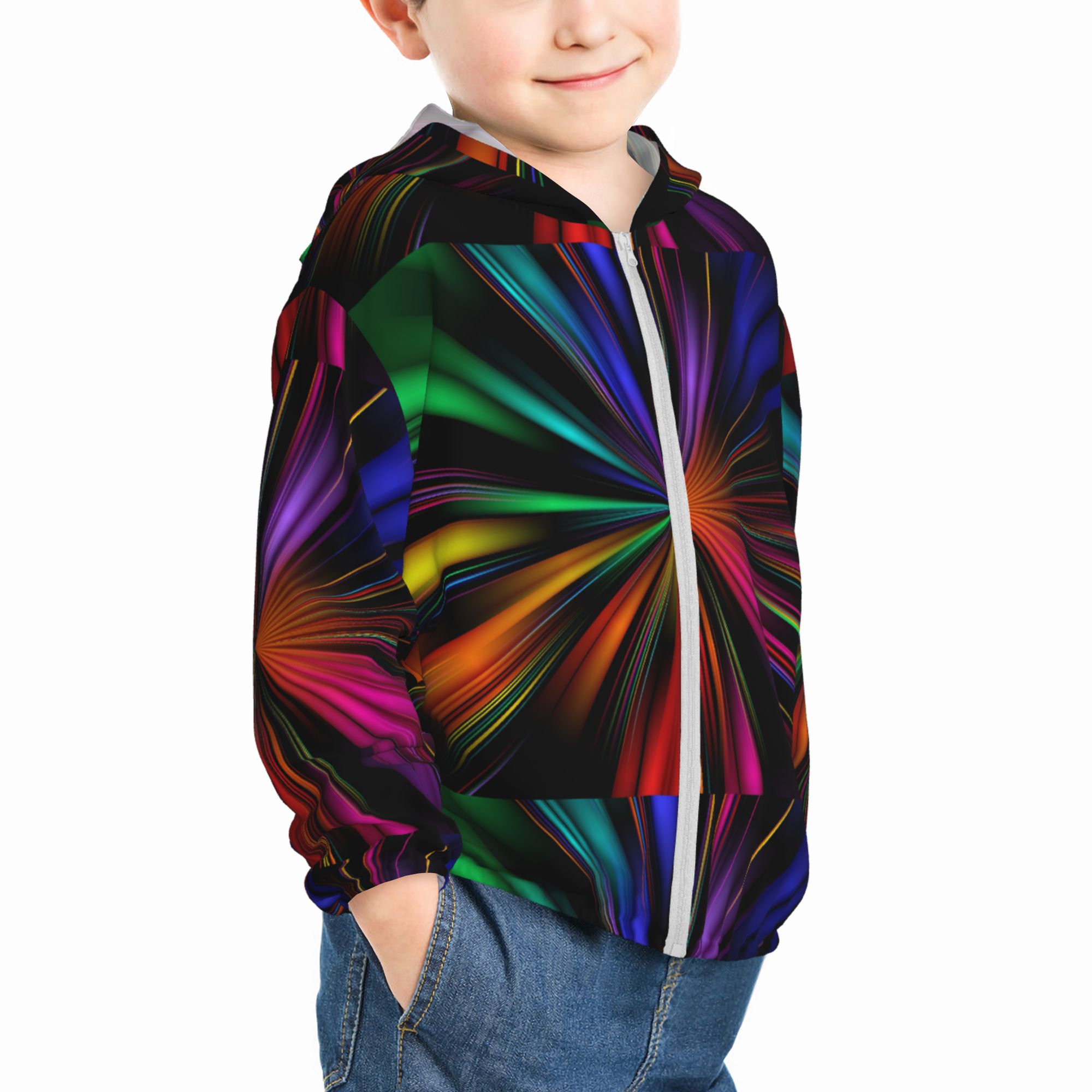 Light Trails Wallpaper Kids Zip-Up Hoodie Girls Boys Sun Protection Jacket Hooded Cooling Shirt ...