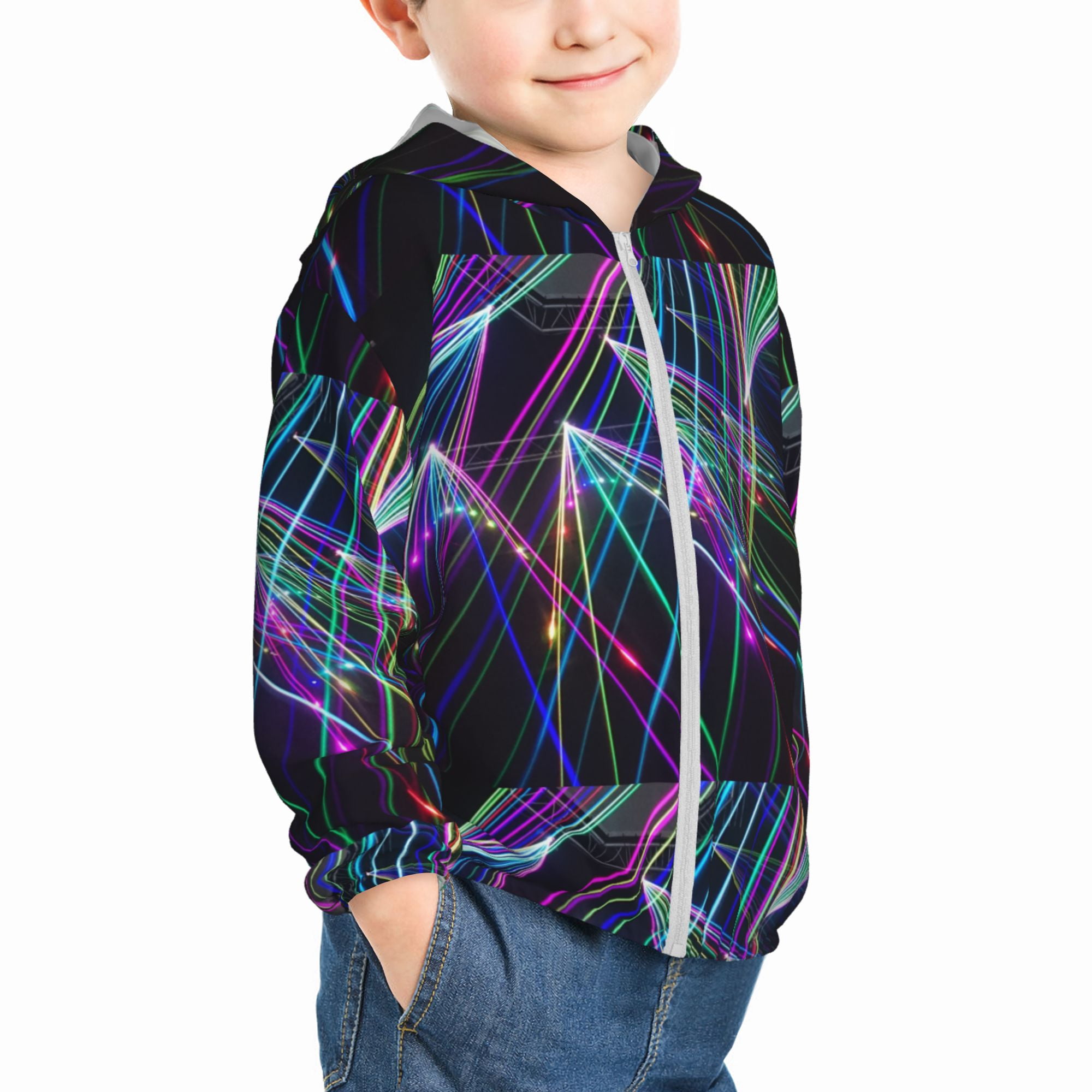 Light Trails Wallpaper Kids Zip-Up Hoodie Girls Boys Sun Protection Jacket Hooded Cooling Shirt ...