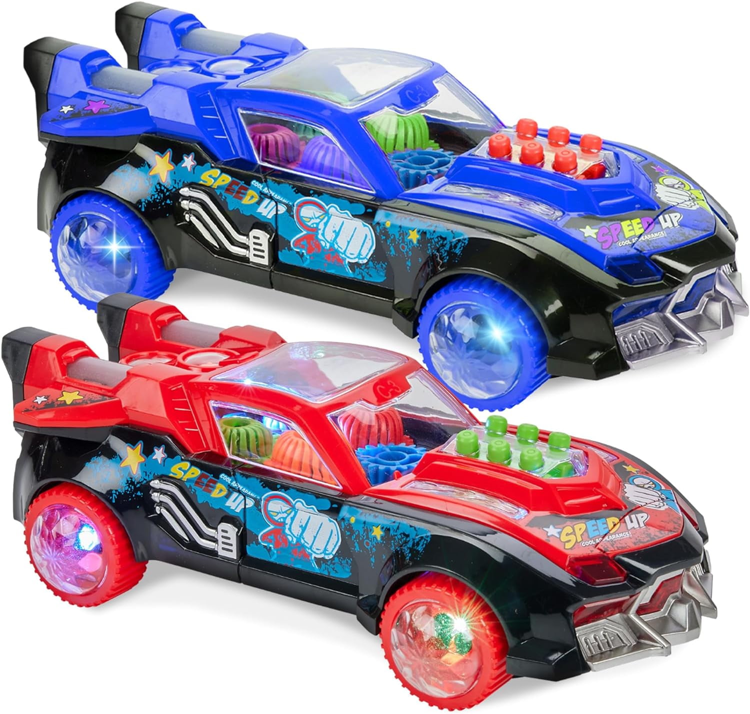 Light Up Transparent Race Car Toy for Toddlers Bump and Go Toy Car ...