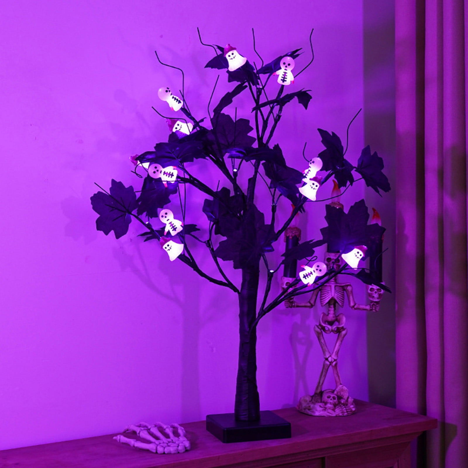 Light Up Tree Tabletop Lighted Halloween Tree , Halloween Spooky Black ...