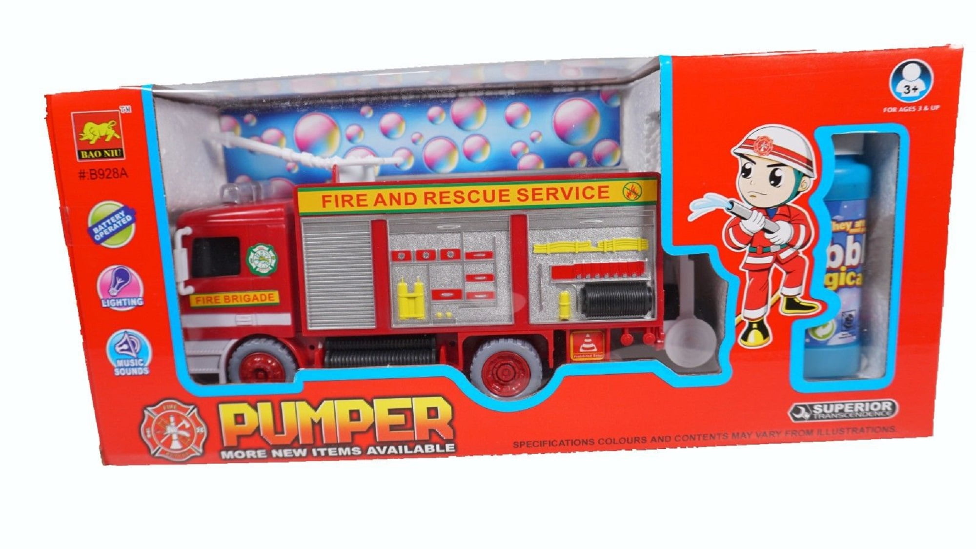 Light Up Bubble Fire Truck Flashing Bubbles Blower Blaster Squirt ...