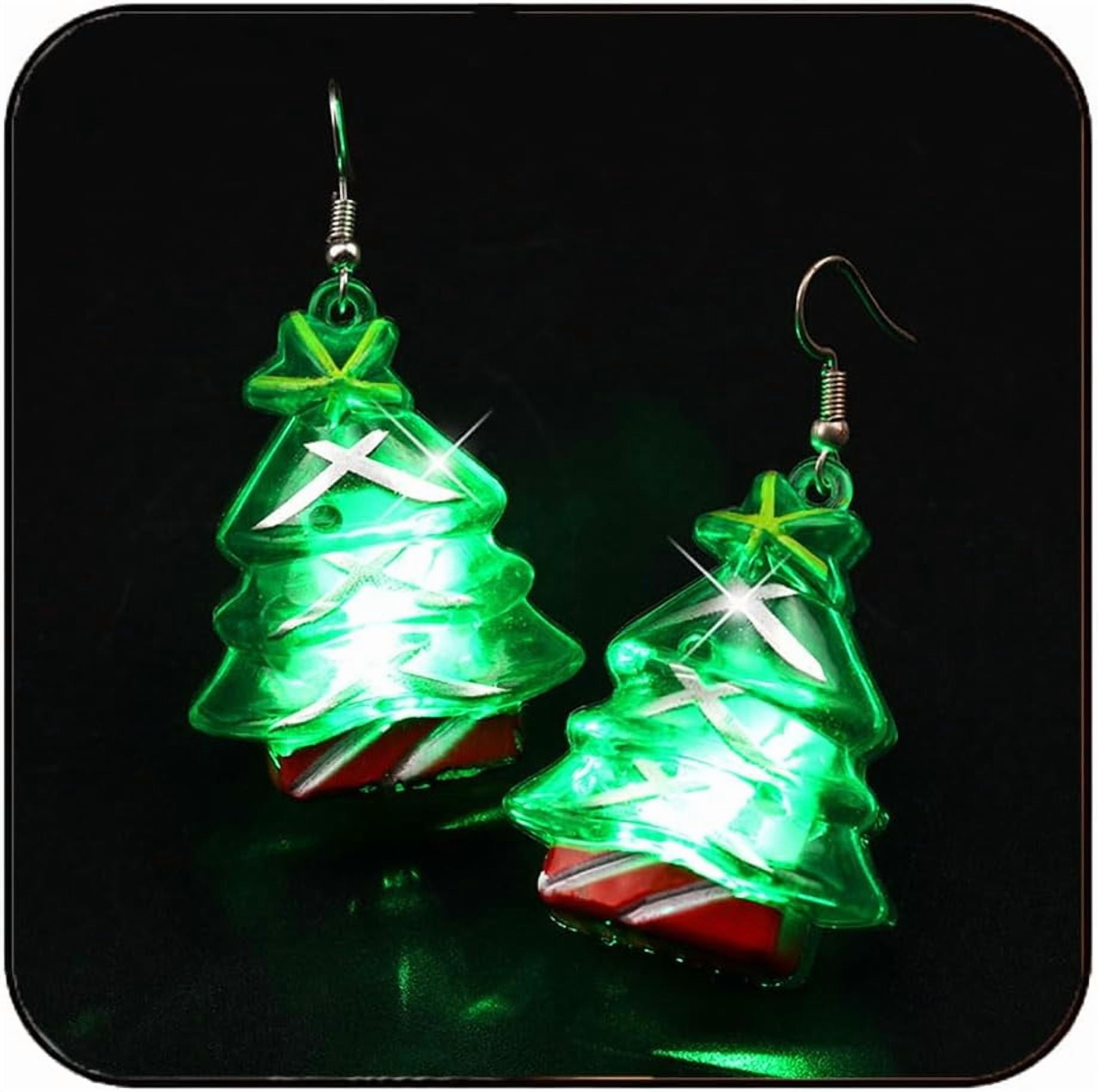 Light Up Christmas Tree Earrings Flashing Xmas Candy Cane Dangle Drop ...