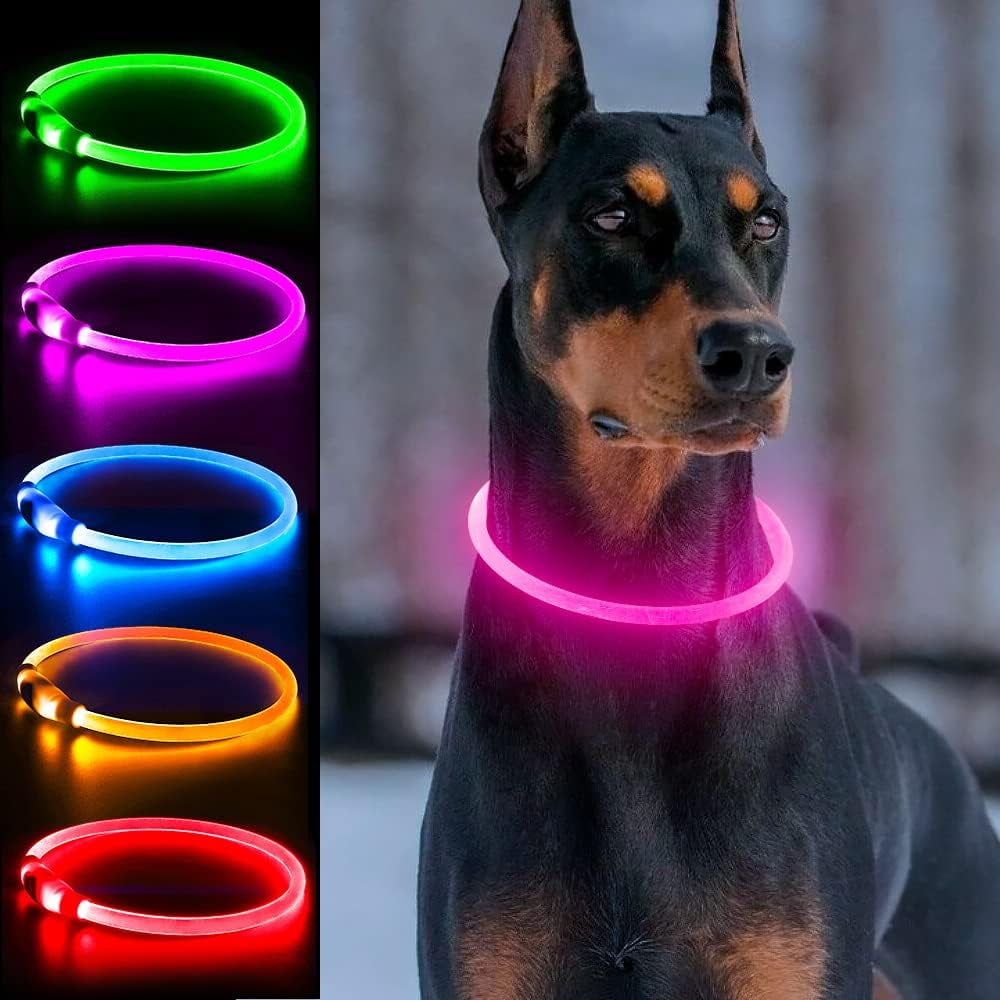 Light Up Dog Collars, Single-Color USB Rechargeable Dlitk LED Dog ...