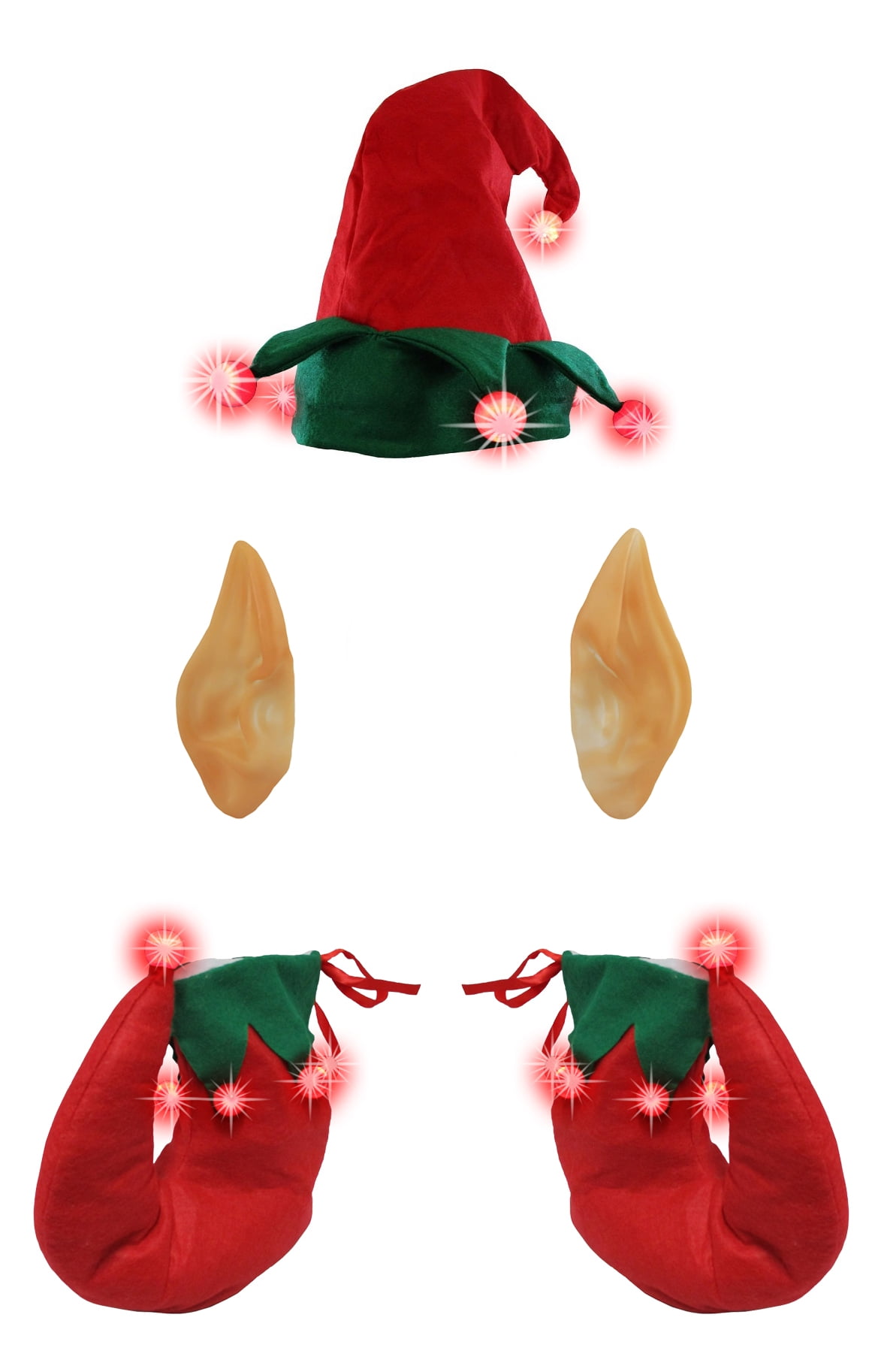 Light Up Elf Hat and Ears Costume Set, Multi, One Size Red Green ...
