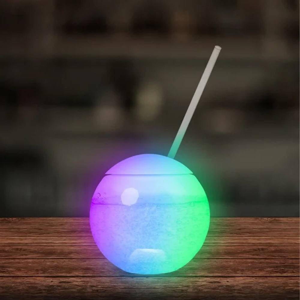 Light Up Flashing Ball Novelty Drink Cocktail Cup 18 Oz LED with Straw ...